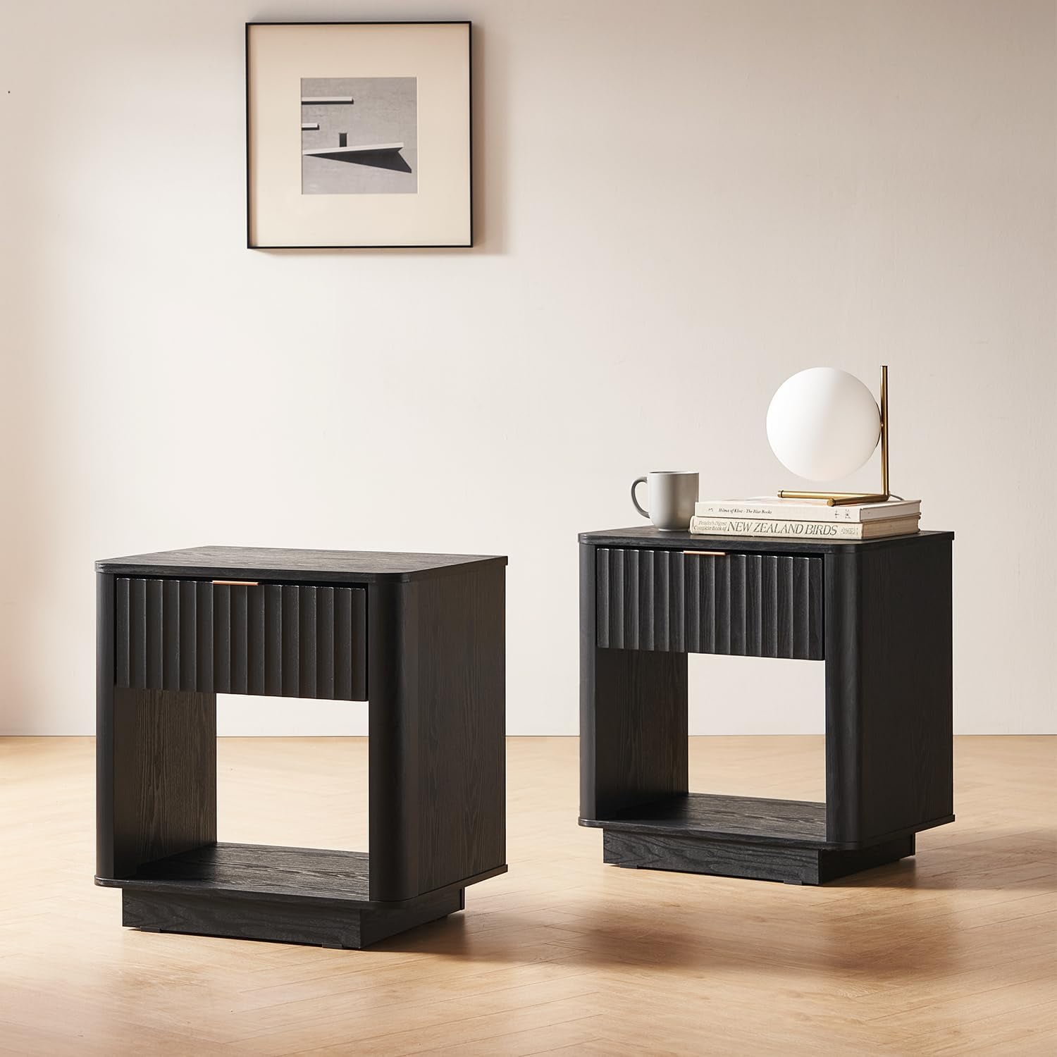 mopio Brooklyn Fluted Nightstand, Modern Farmhouse Nightstand, Small ...