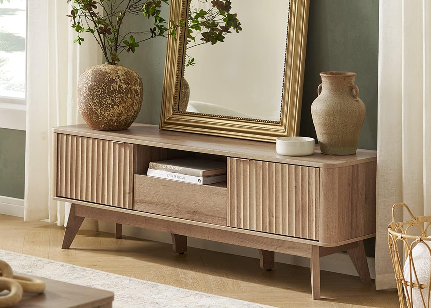 mopio Brooklyn Mid-Century Modern TV Stand, for TVs up to 50” / 59 ...