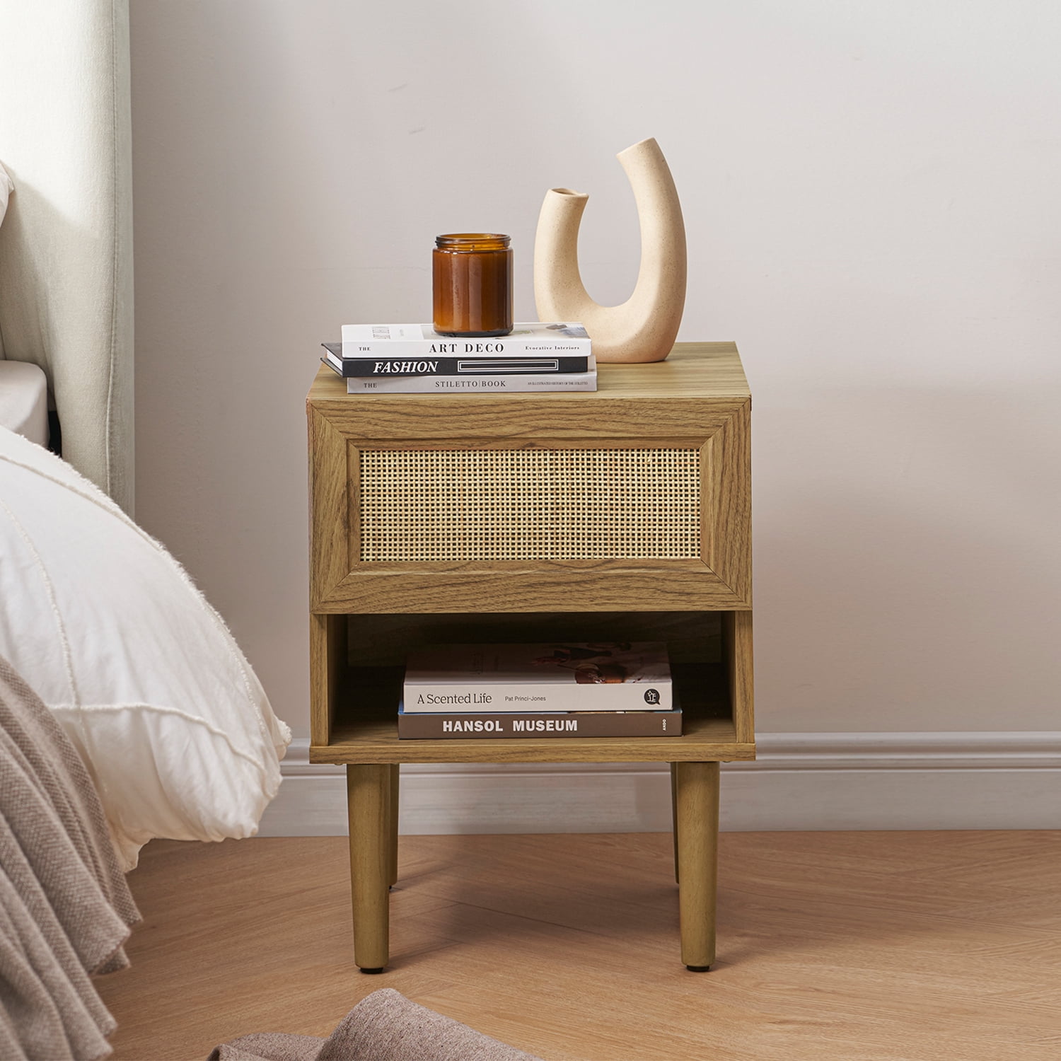Mopio Haylee Nightstand Oak Rattan - Walmart.com