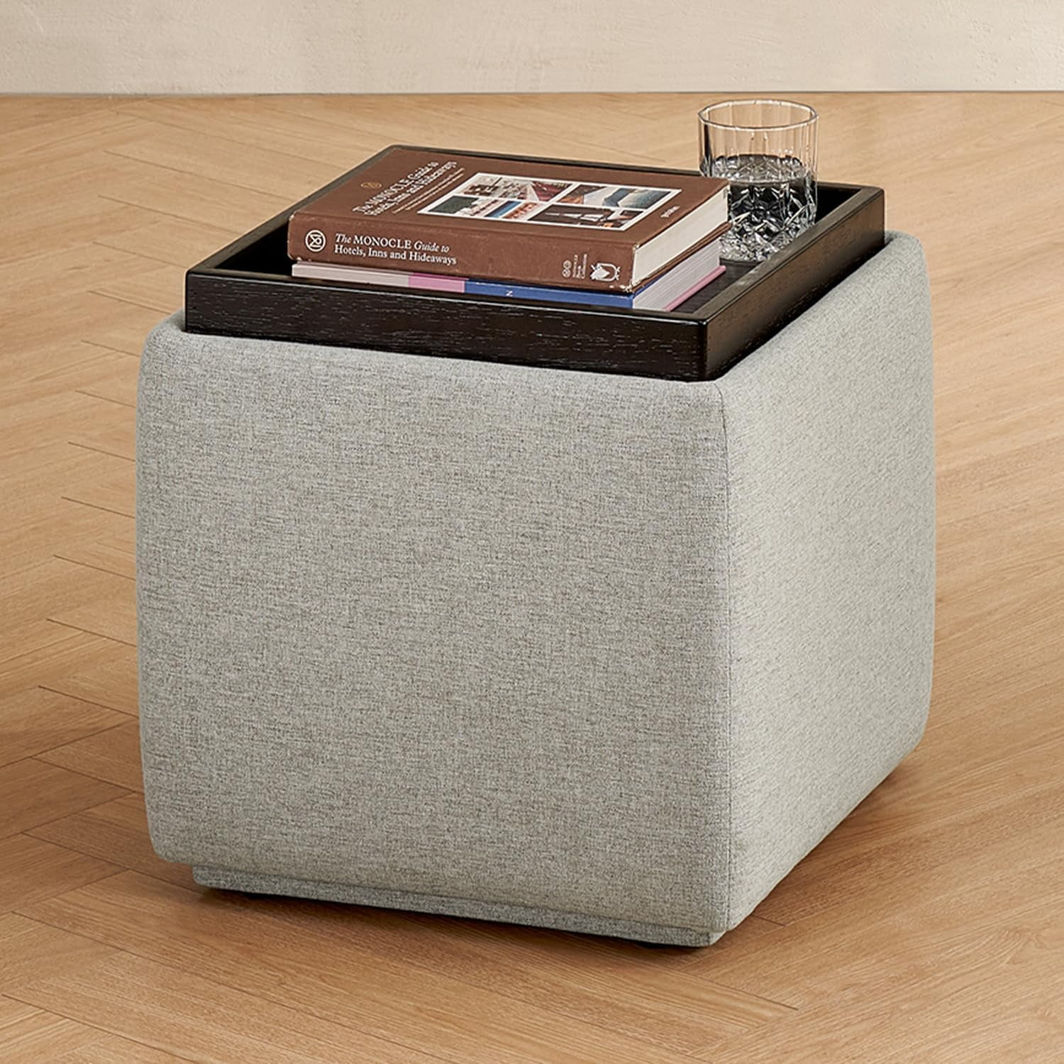 mopio Levi Storage Ottoman with Reversible Tray, Modern Square Chest ...
