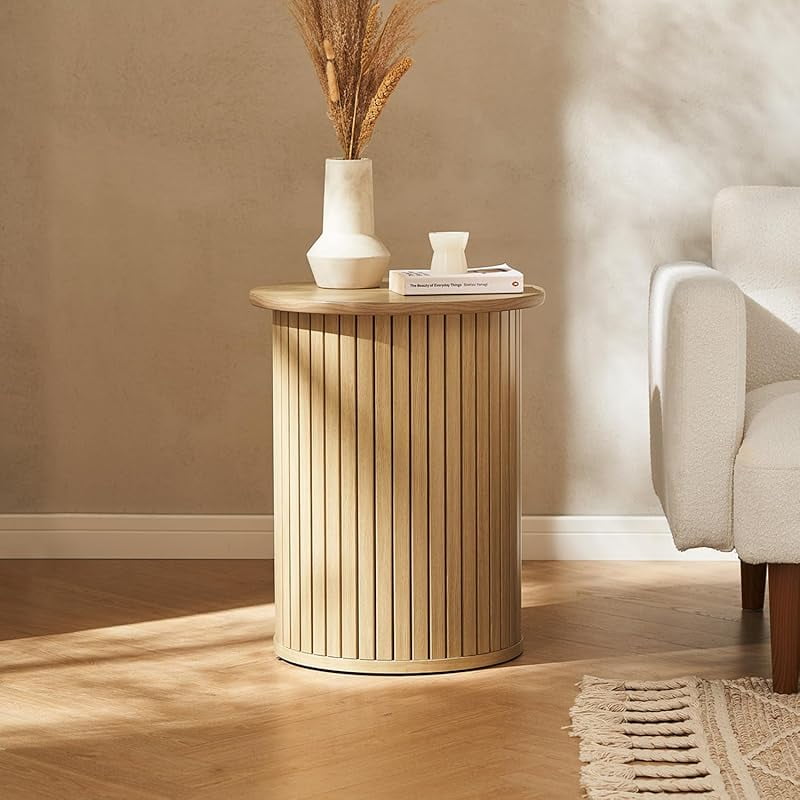 mopio Quin Pedestal Side Table, Tambour Round Fluted End Table, Small ...