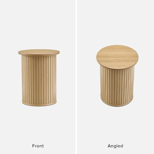 mopio Quin Pedestal Side Table, Tambour Round Fluted End Table, Small ...
