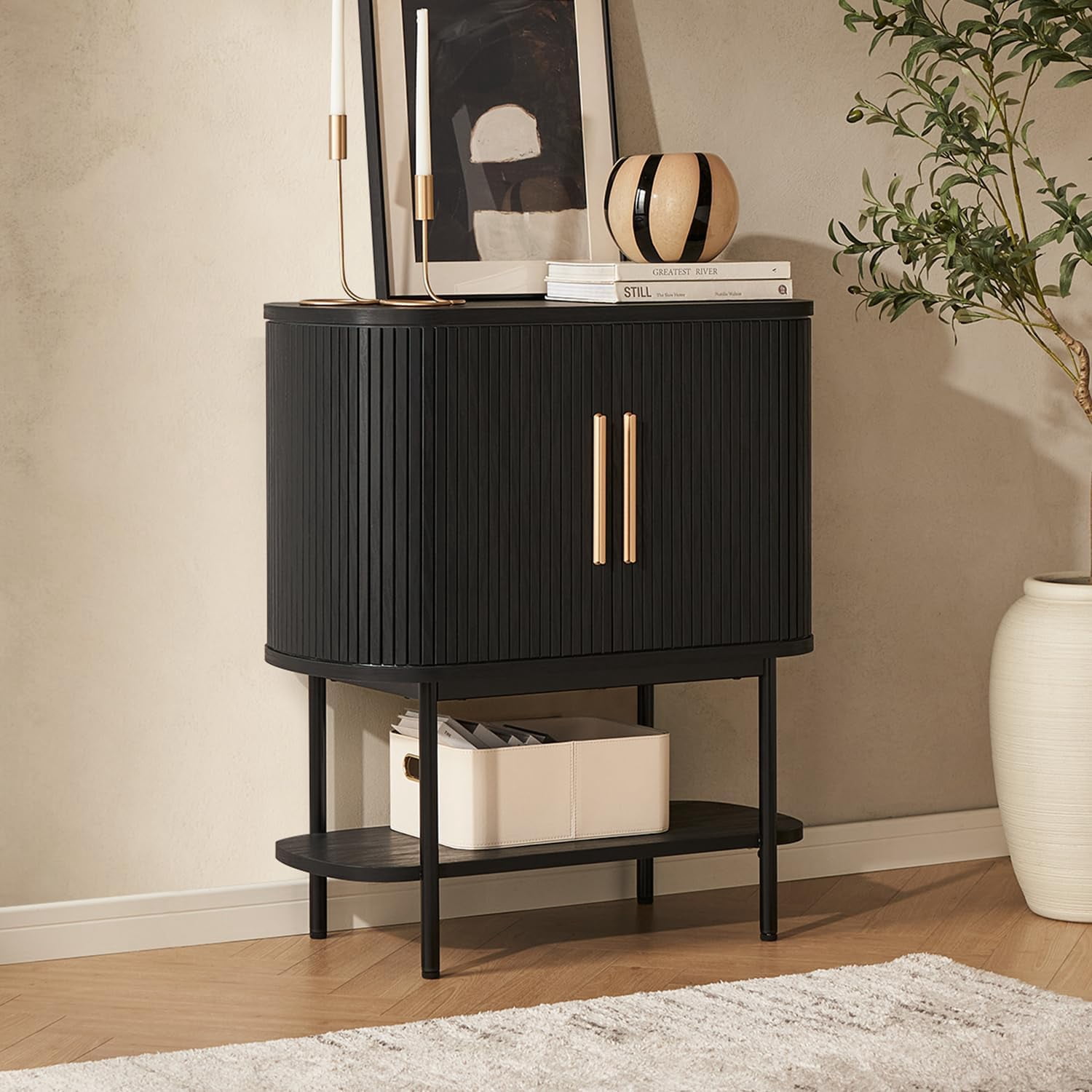 mopio Quin Storage Cabinet, Tambour Fluted Entryway Accent Sofa Tables ...