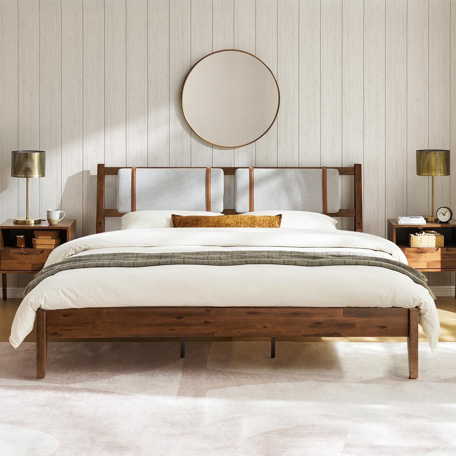 mopio Ted Bed Frame with Removable Upholstered Headboard, Mid Century ...