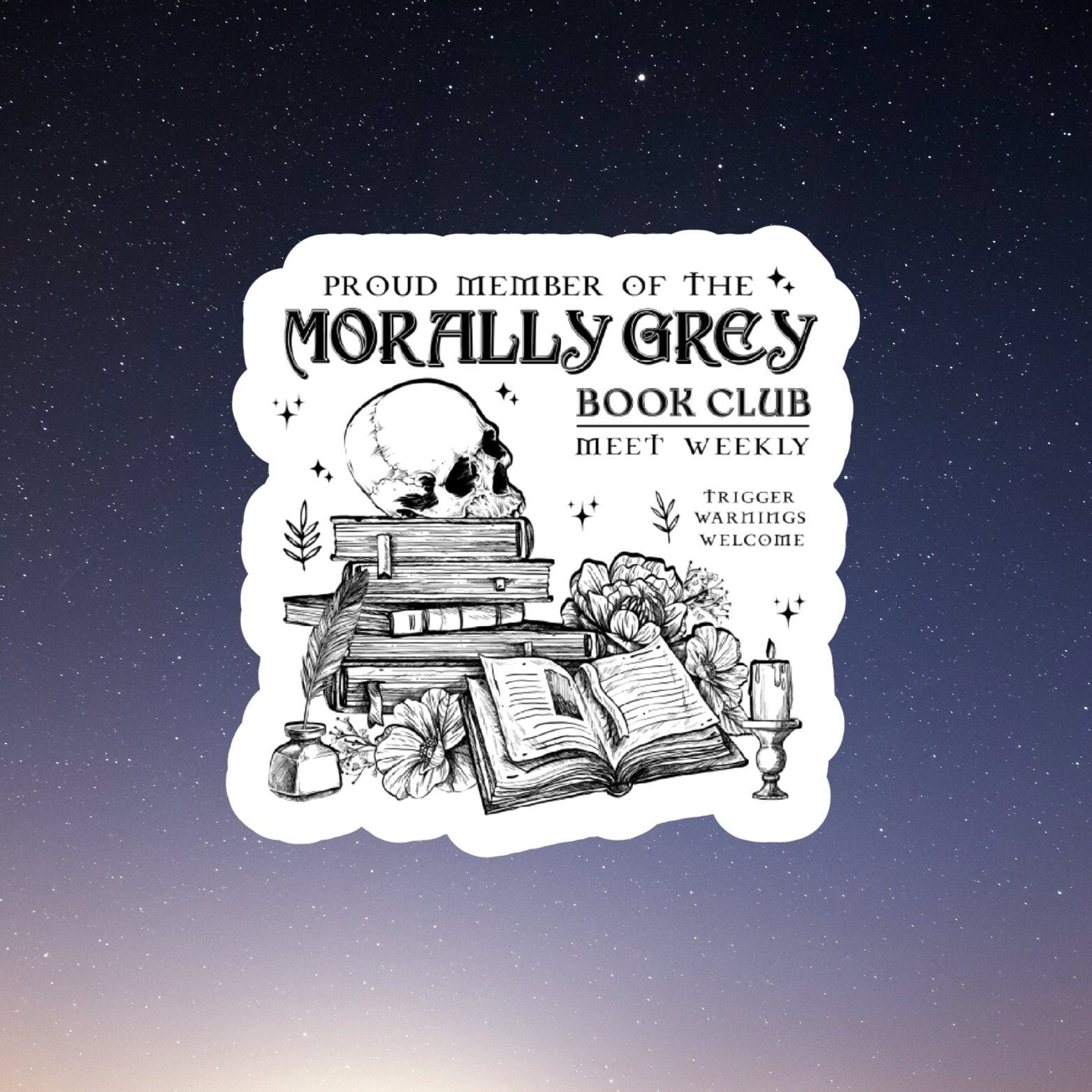 morally grey bookclub vinyl sticker, laptop sticker, funny stickers ...