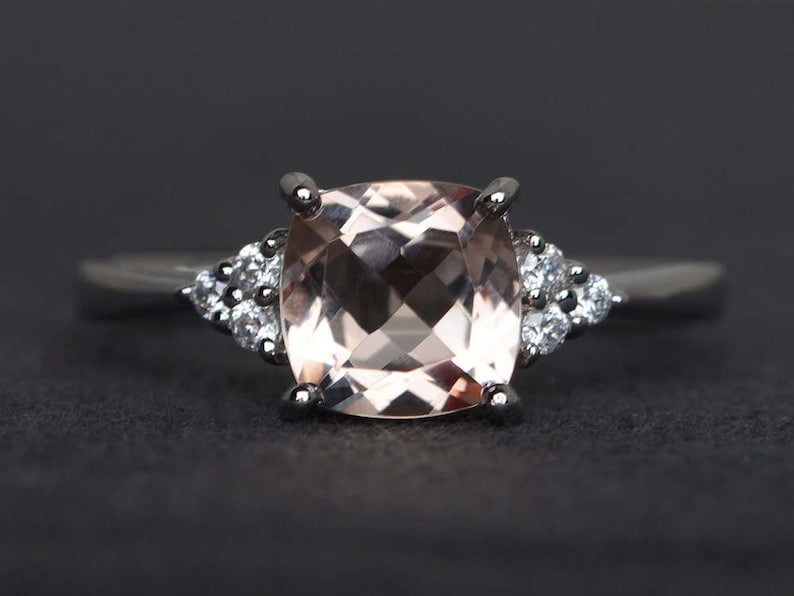 morganite ring pink morganite engagement ring cushion cut gemstone ring ...