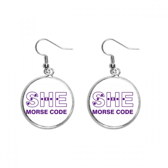 morse code she dot-line expression ear dangle silver drop ear jewelry ...