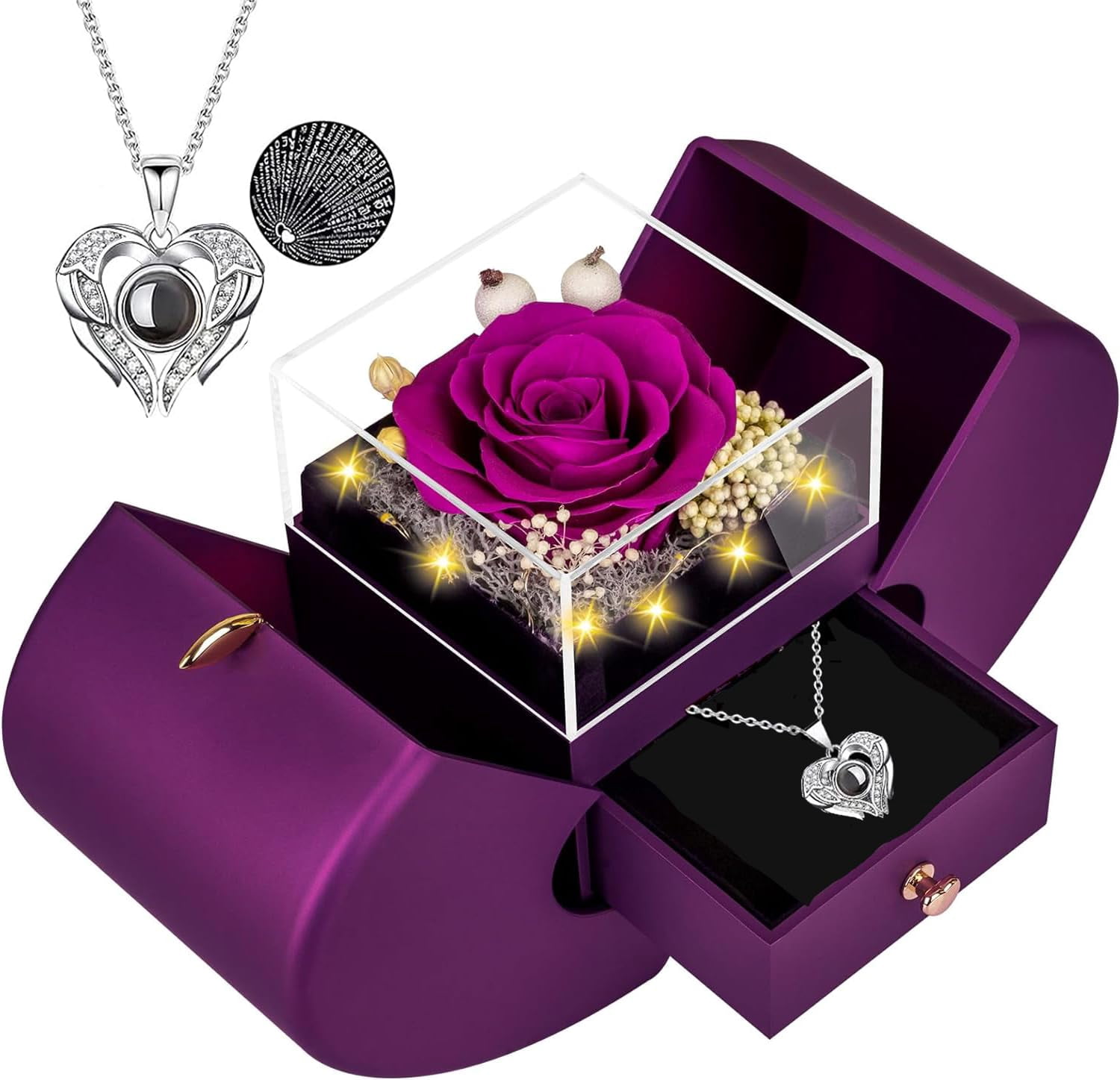 moshen Preserved Rose Gift Box with LED Lights, Red Floral Arrangement ...