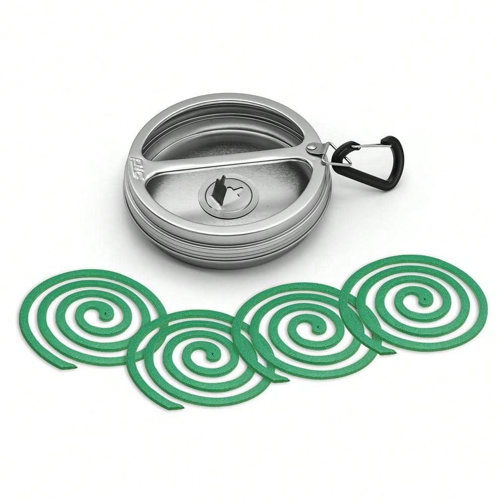 A mosquito repellent coil with a metal burner and snap-on cover (1 pack ...