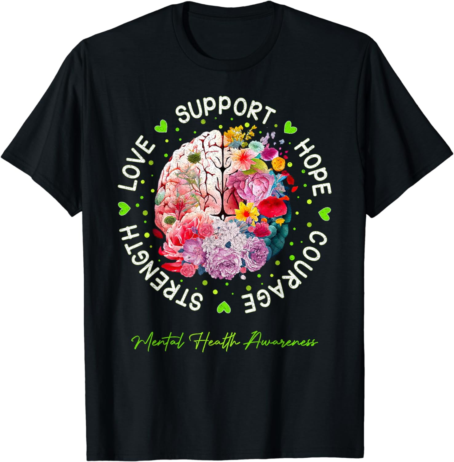 motivational Support Floral Brain Mental Health Awareness Cotton T-Shirt - Walmart.com