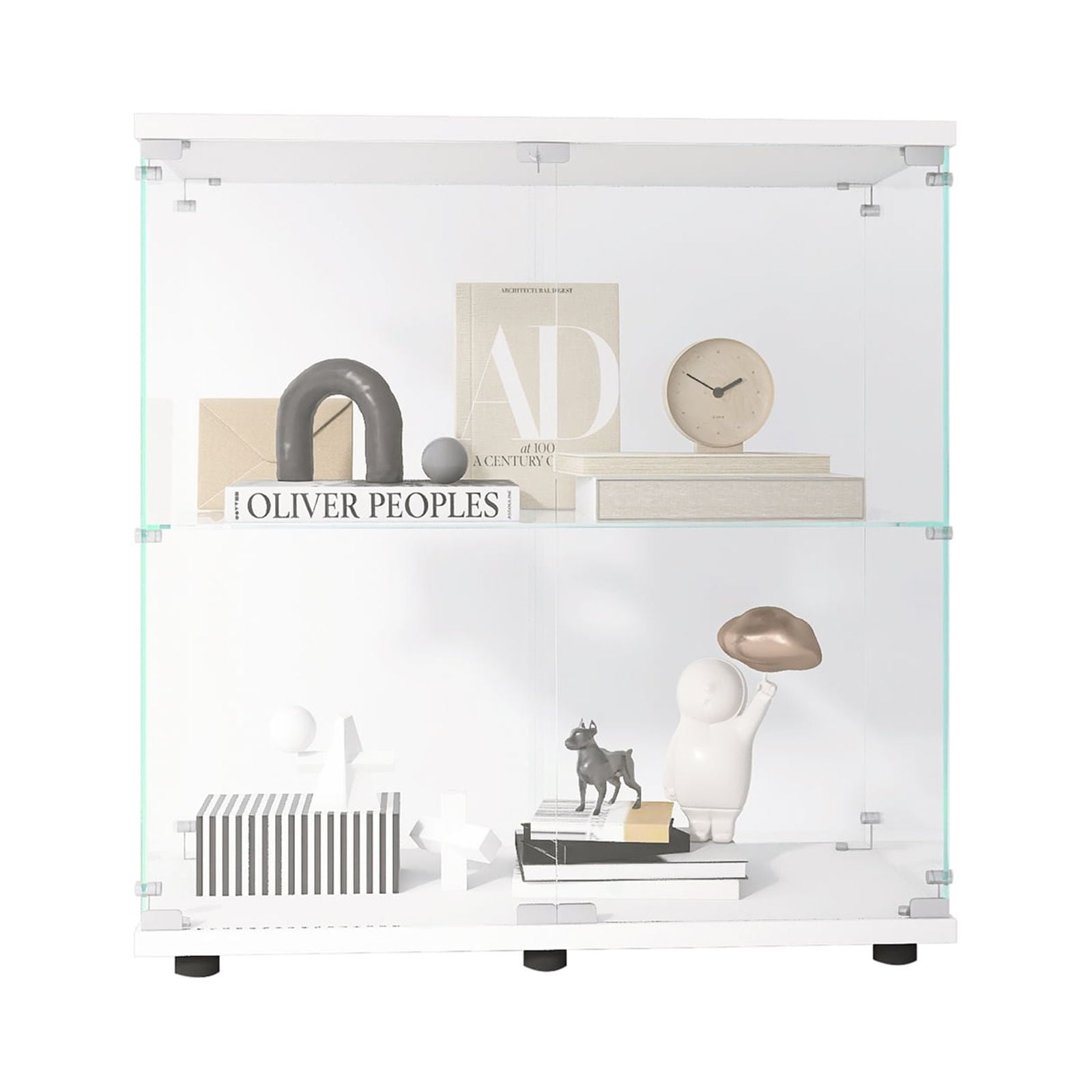 mteryoing 2-Tier Glass Display Cabinet With Doors Large Capacity Curio ...