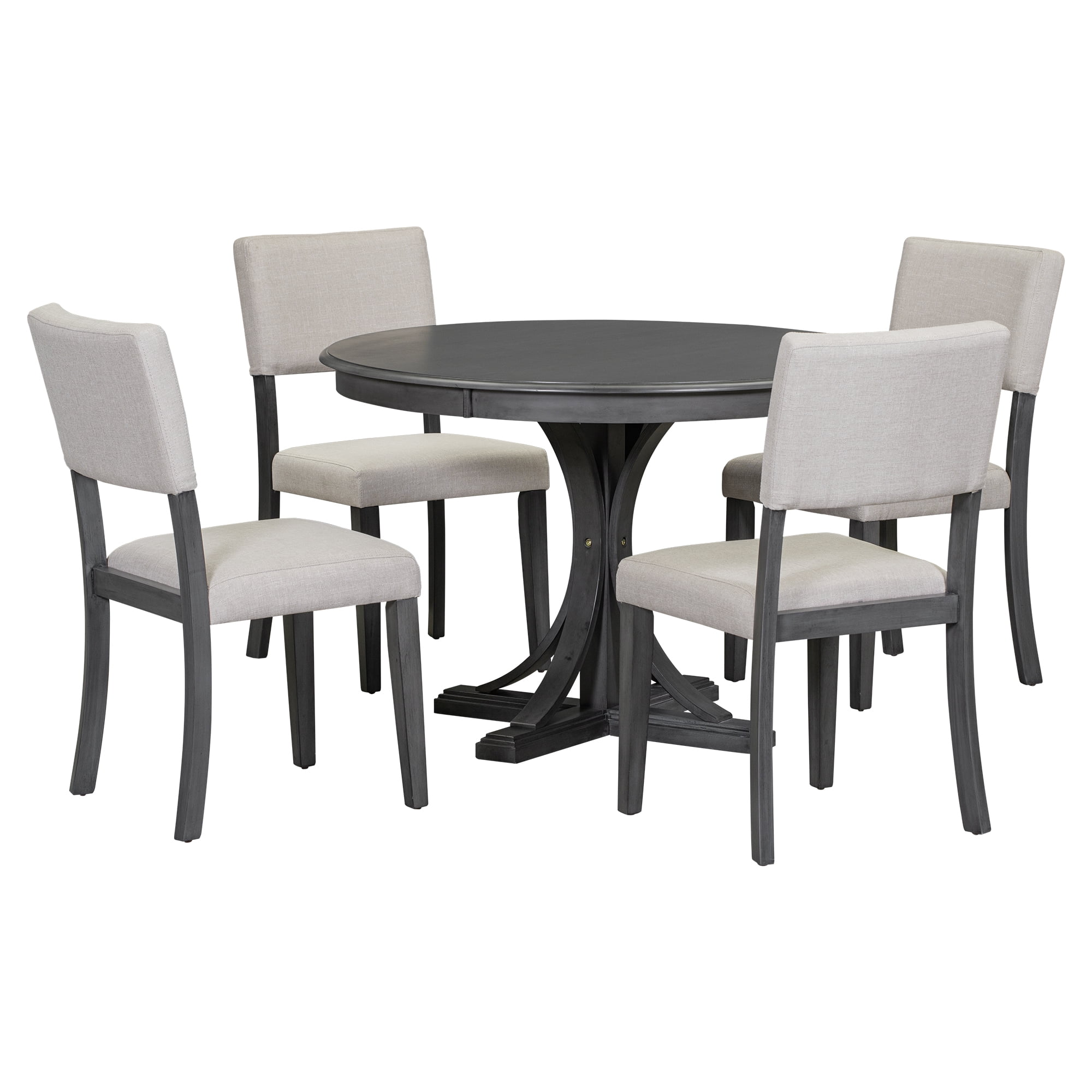 mteryoing 5-Piece Retro Round Dining Table Set With 4 Upholstered ...