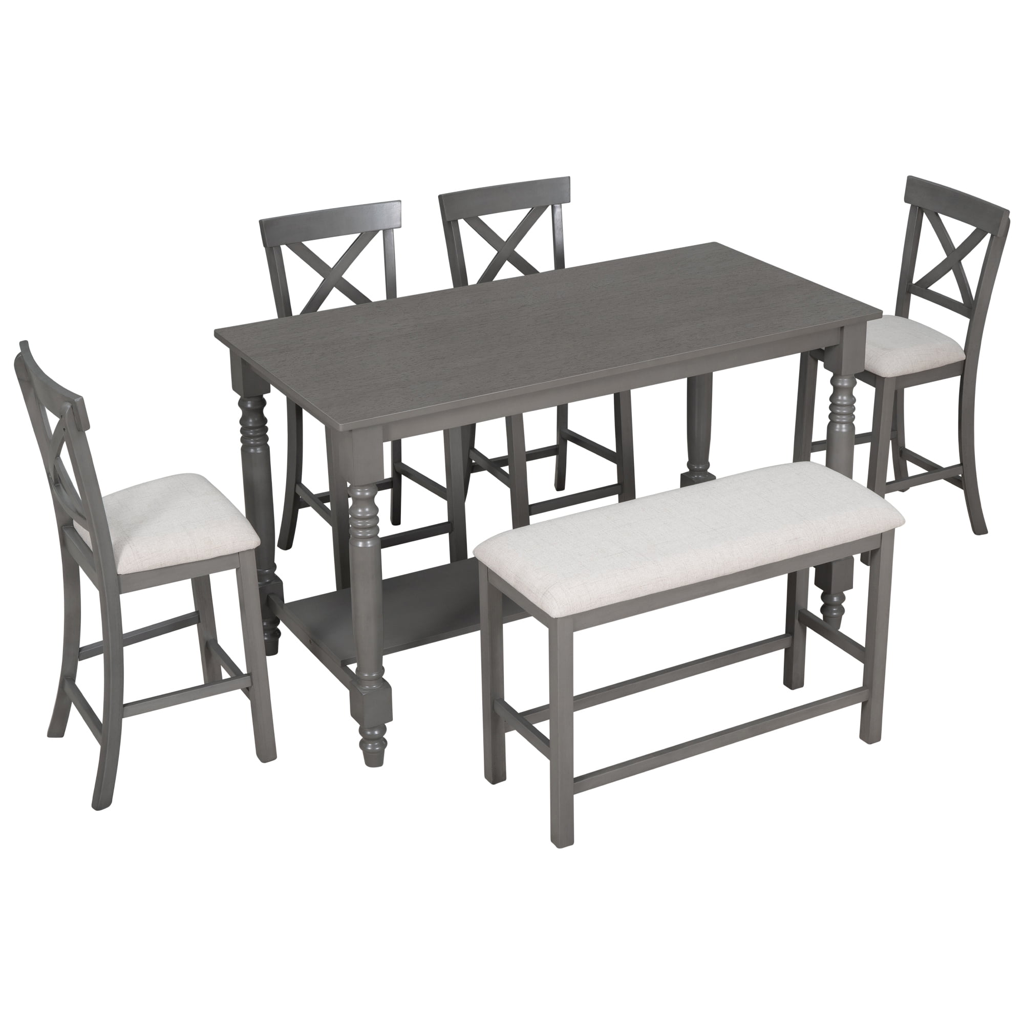mteryoing Dining Table Set 6-piece Set a Rectangular Table 4 ...