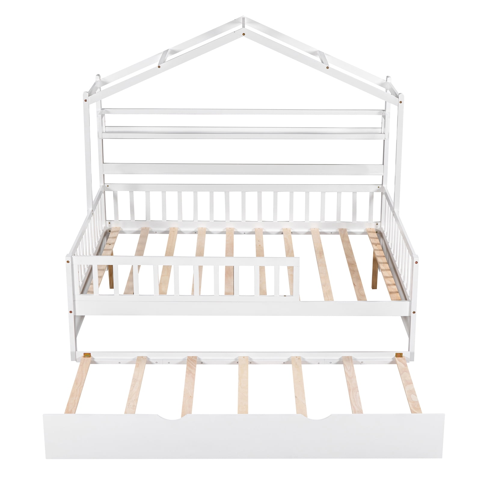 mteryoing Full Size House Bed With Twin Trundle Wooden Full Platform ...