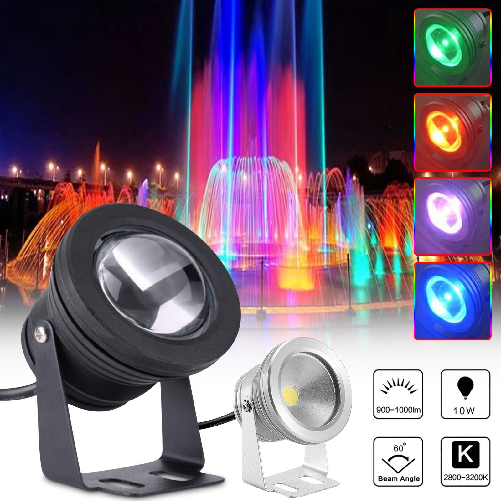 mtvxesu 10W 12V Rgb Led Submersible Underwater Flood Light With Remote ...