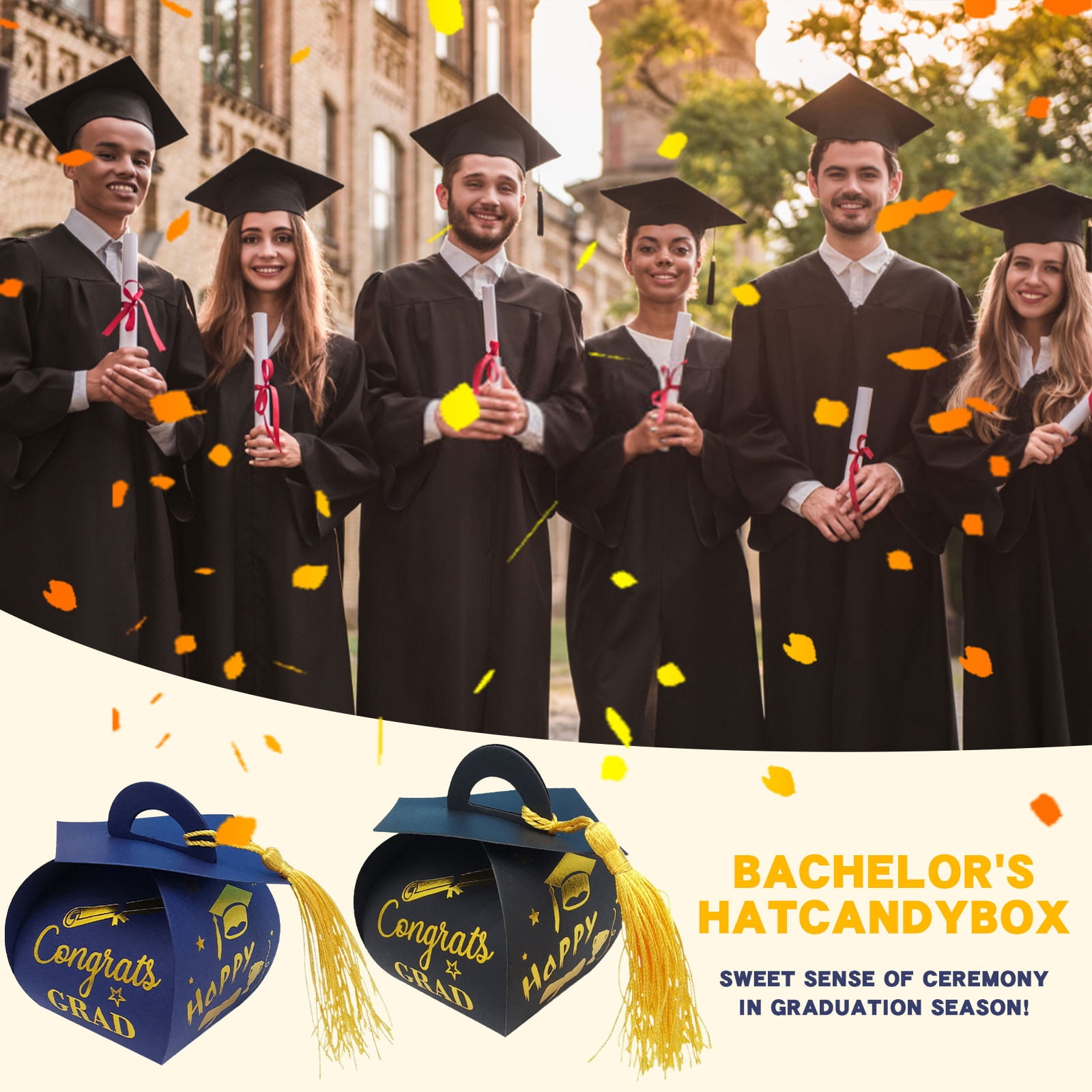 mtvxesu 10pc Graduation Candy Box Set Doctoral Hat with Tassel Foldable ...