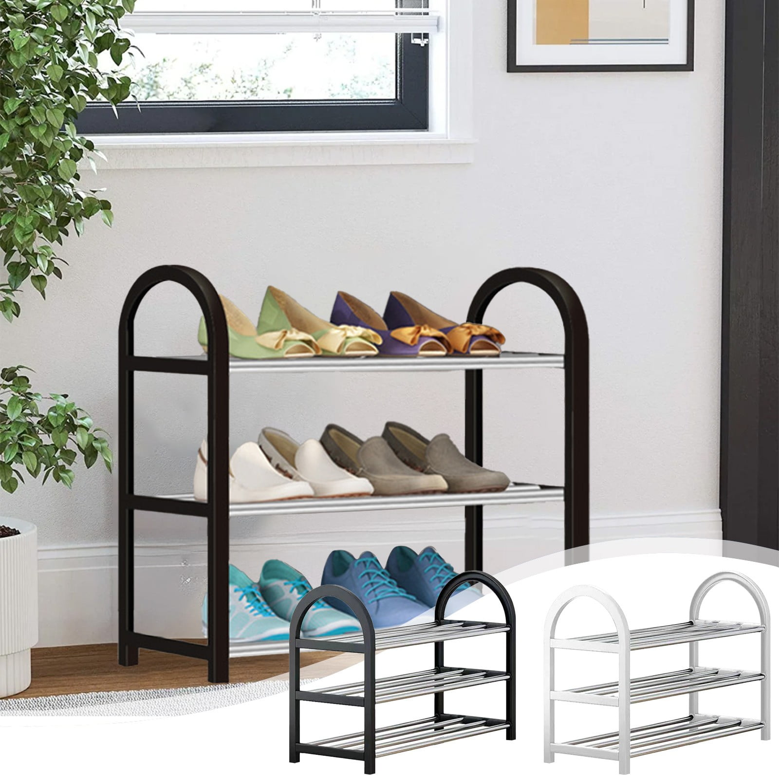 mtvxesu 3-Tier Stainless Steel Freestanding Shoe Rack for Entrance ...