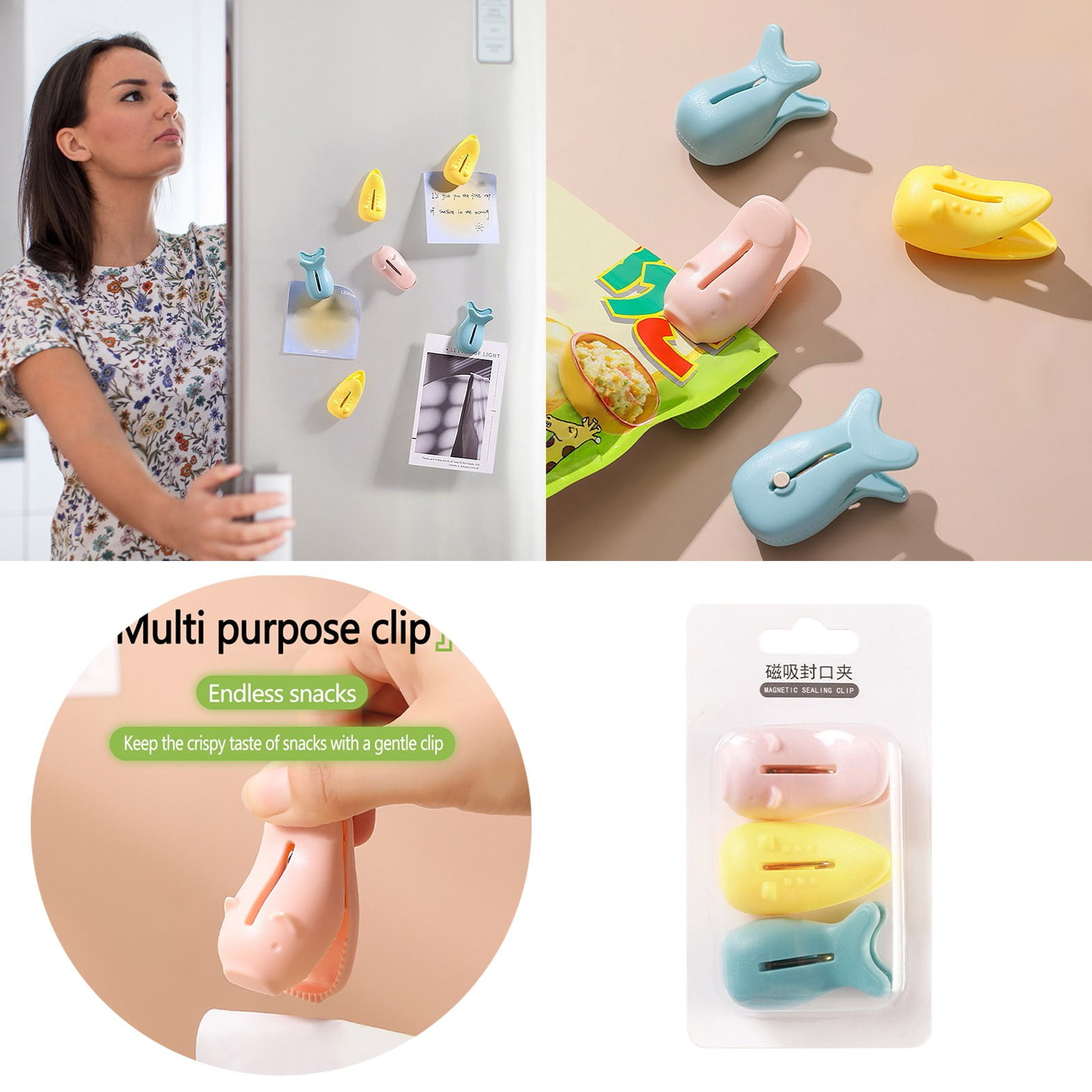 mtvxesu Bag Clips for Food, 3pc Magnetic Attraction Food Bag Clip Clip ...