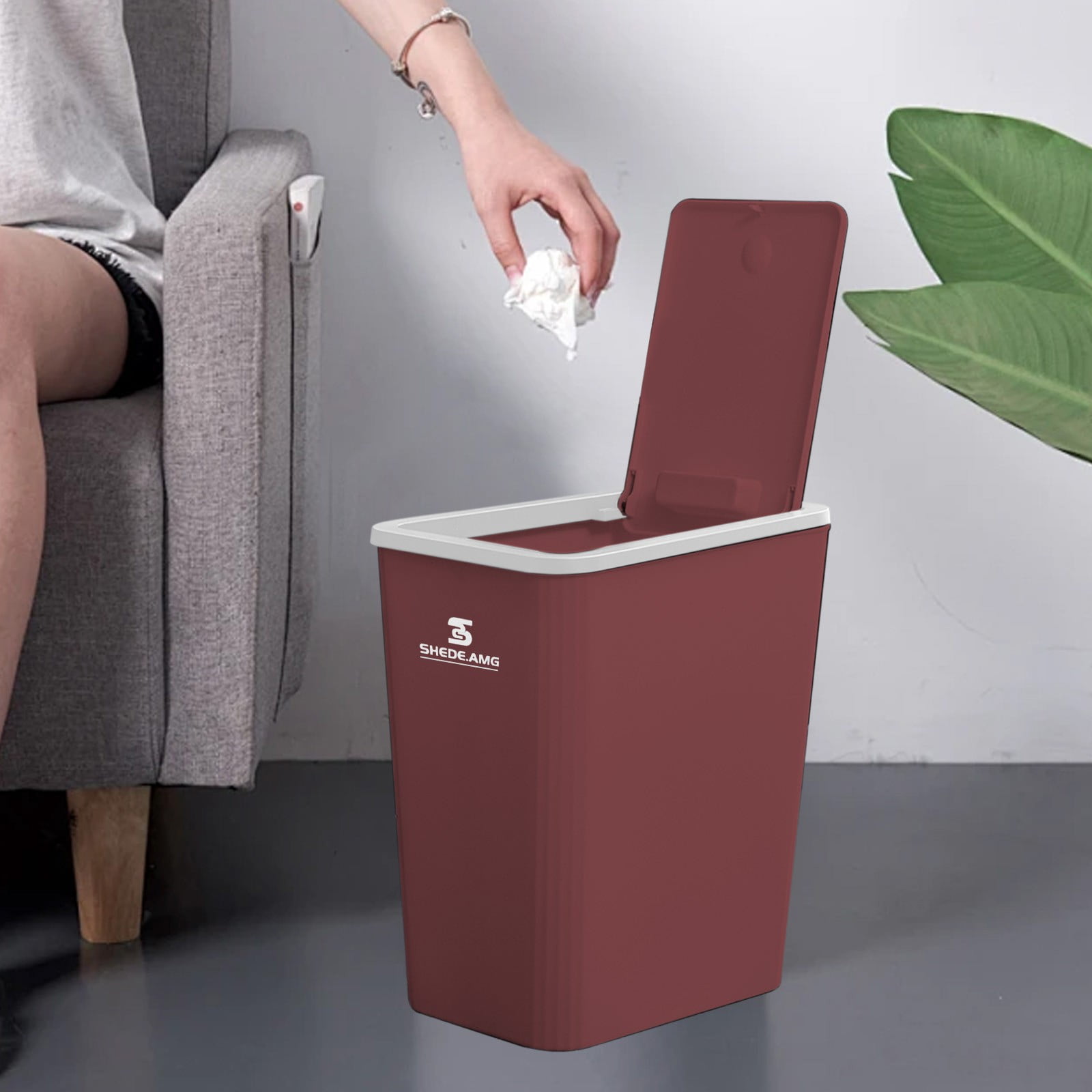 mtvxesu Bathroom Trash Can with Lid, Plastic Small Garbage Can with ...
