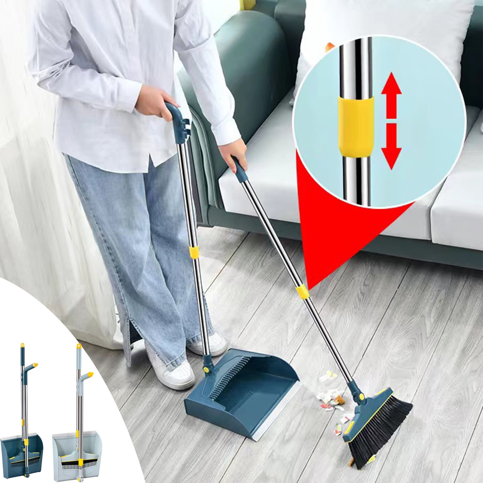 mtvxesu Retractable Long Handle Broom And Dustpan Set With Cleaning ...