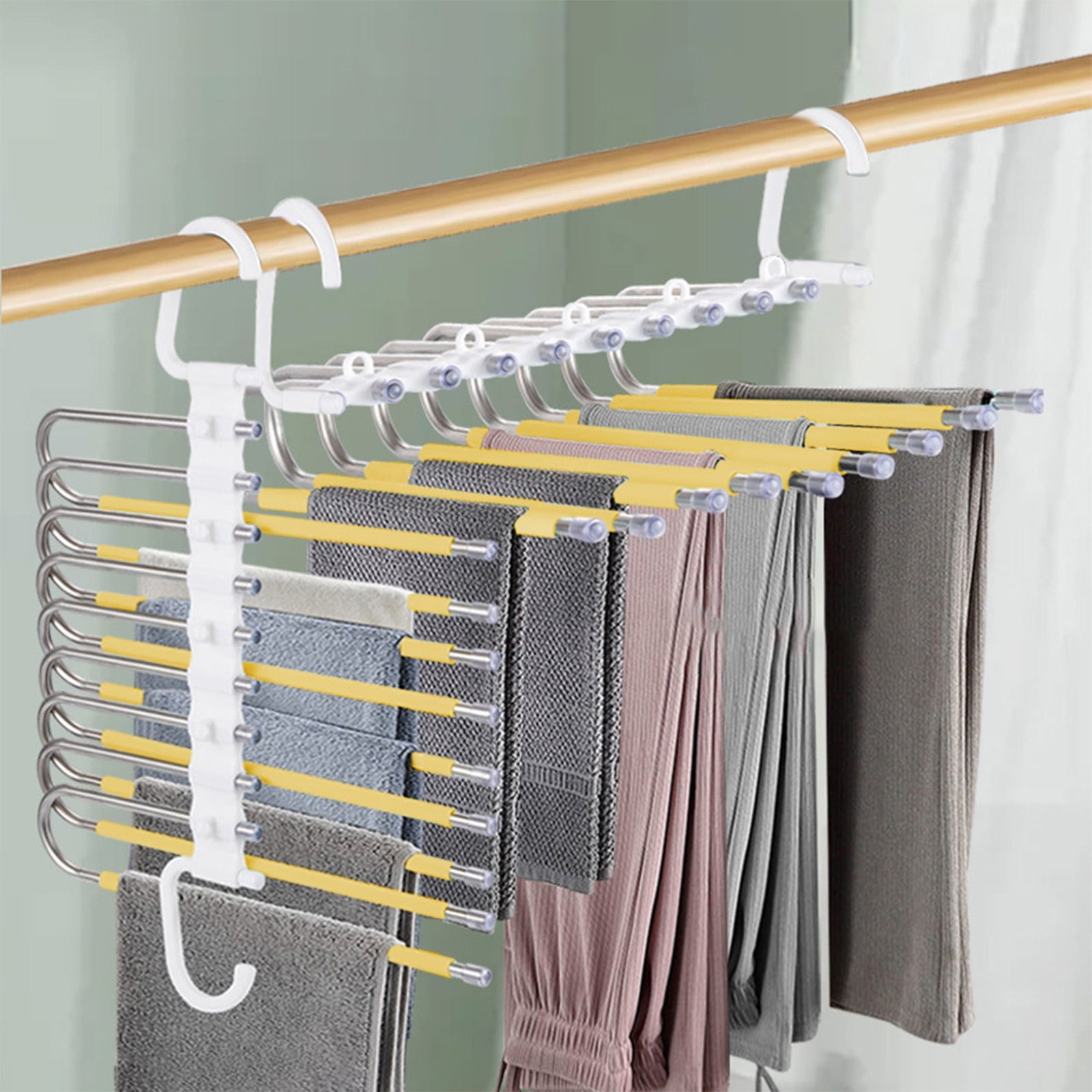 mtvxesu Clothes Hangers for Pants, 9 Bar Foldable Pants Hanger ...