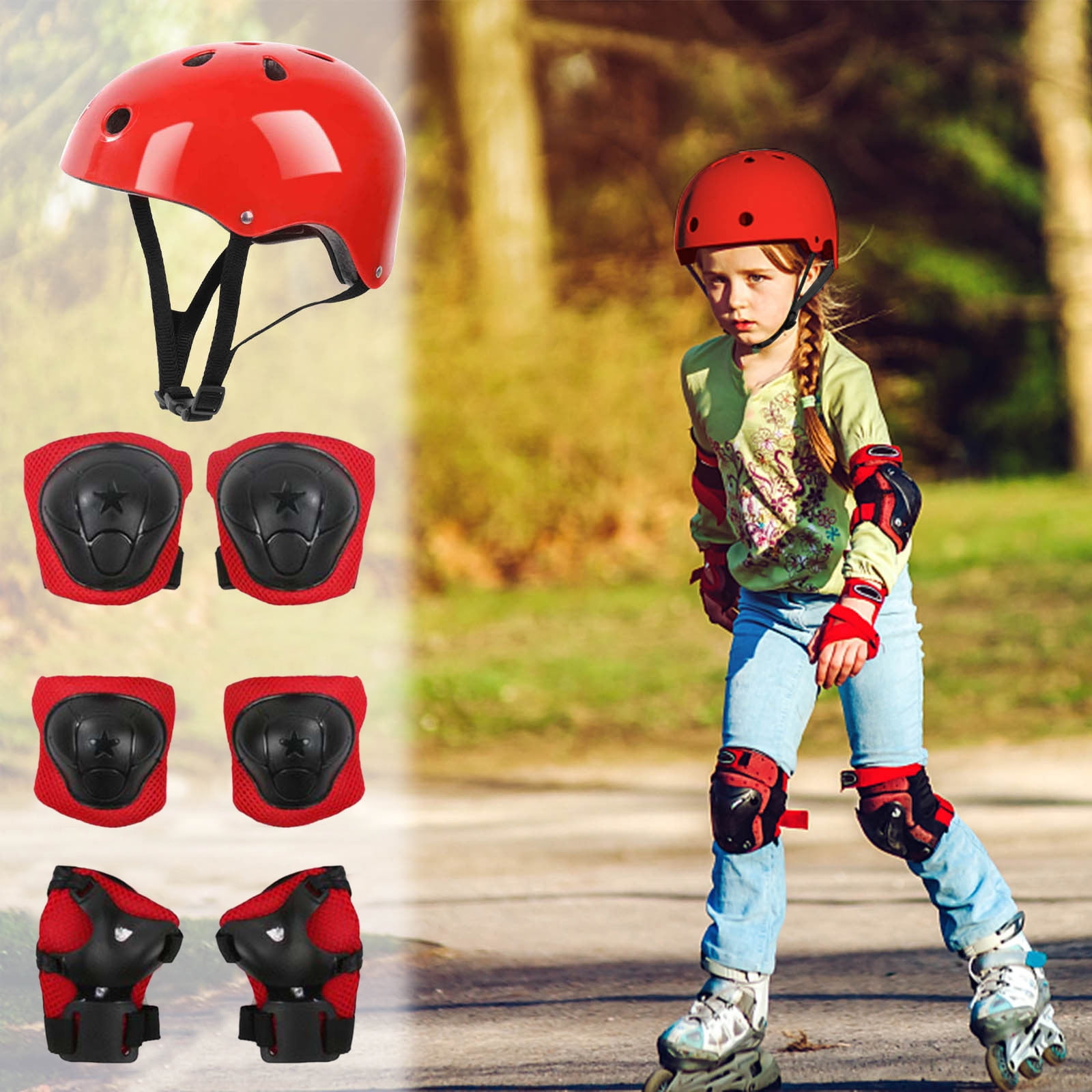 mtvxesu 7Pcs Boy Protective Gear Set - Adjustable Helmet Knee Pads ...