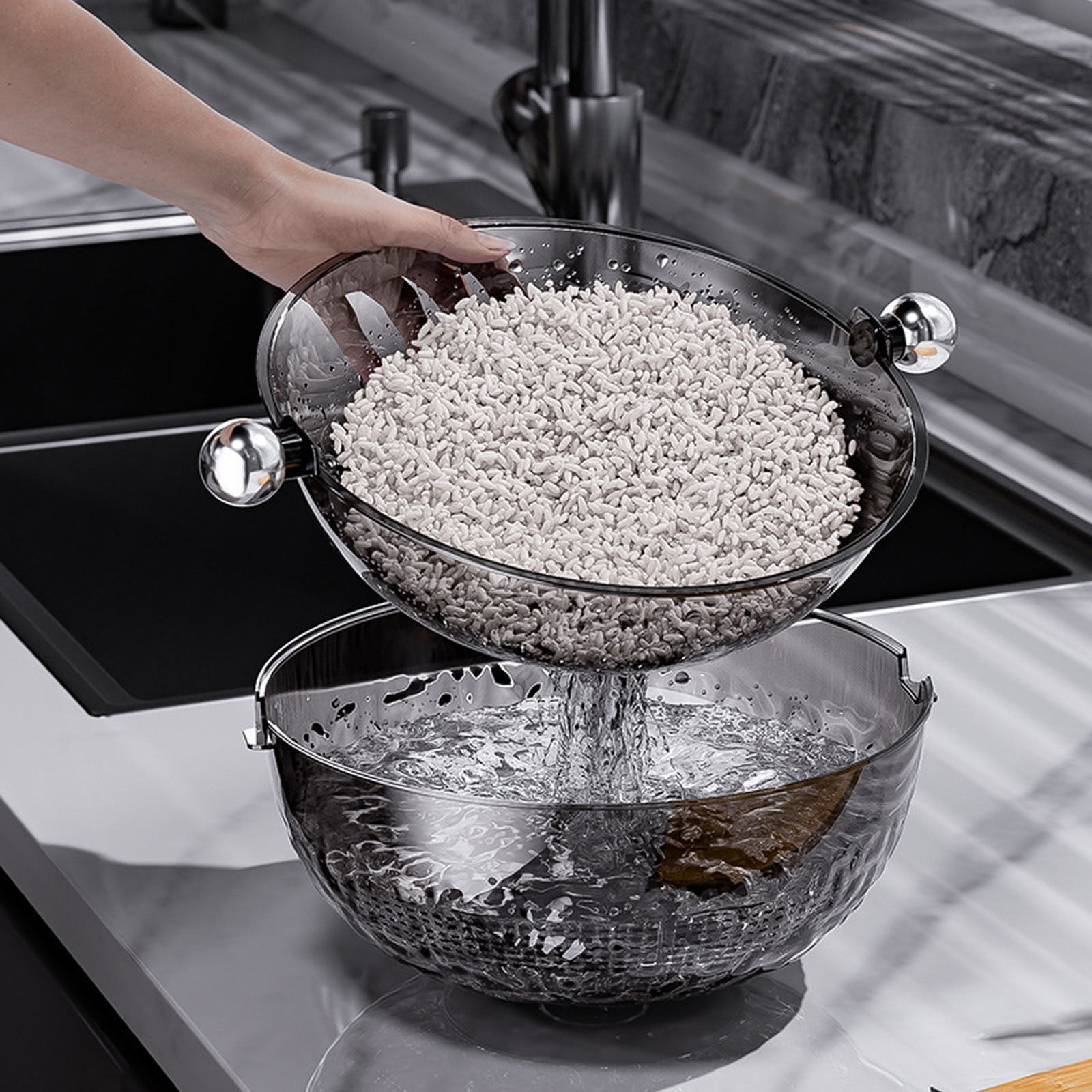 mtvxesu Double Layer Rice Basket Vegetable Strainer Kitchen Drainer ...