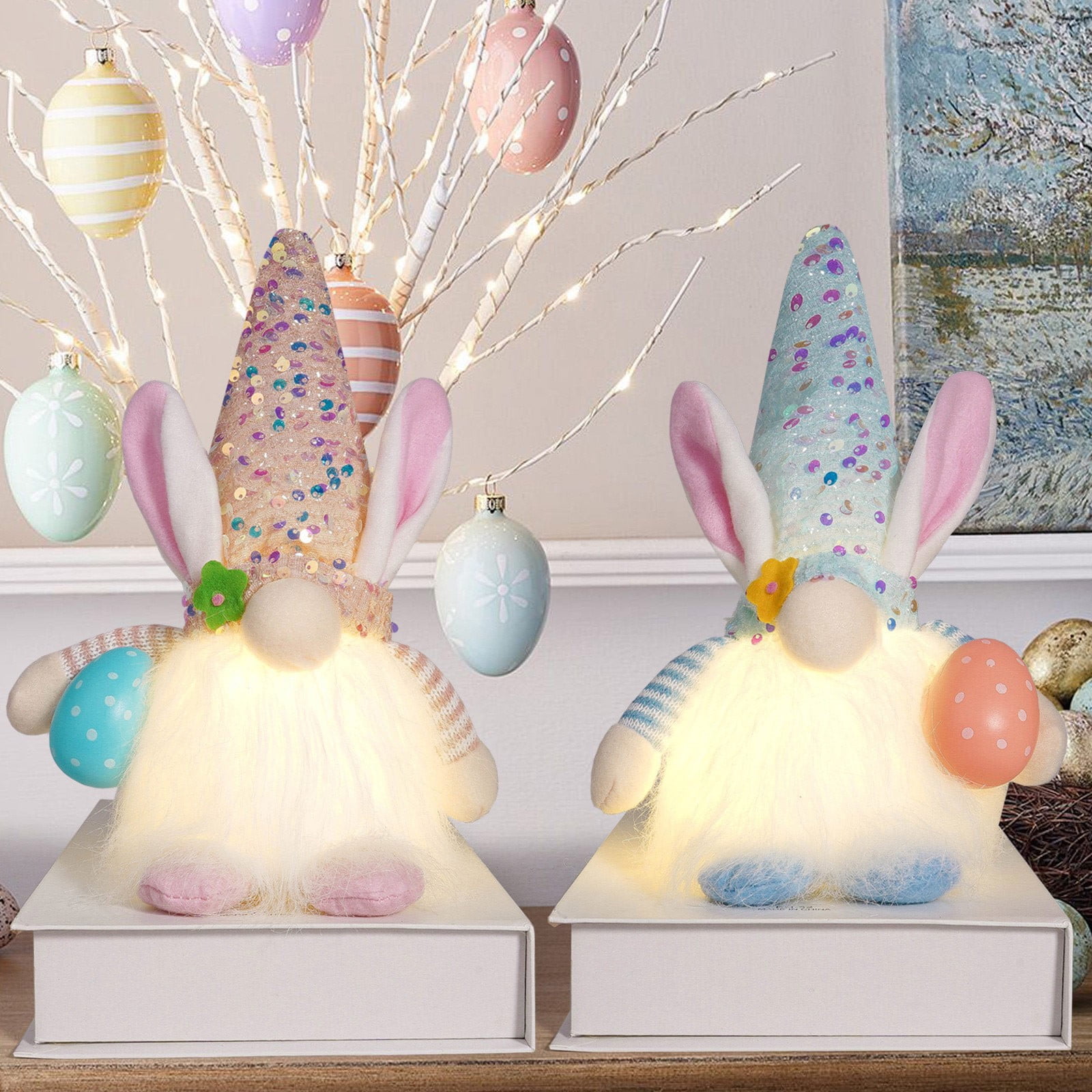 mtvxesu Easter Plush Animals, Glowing Sequins Furry Bunny Decoration ...