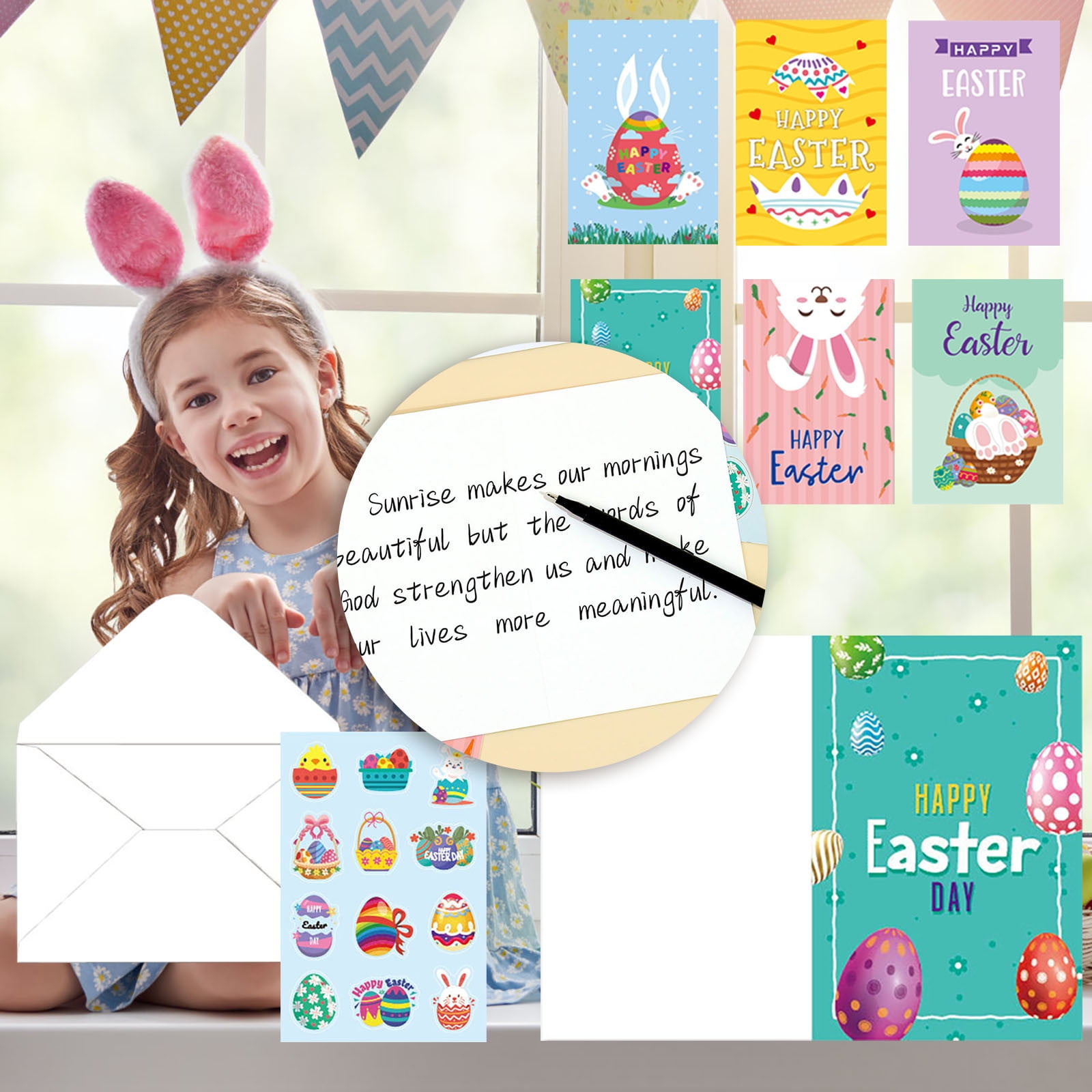 mtvxesu Easter Sticker Books, Easter Card Set, 12 Eggs Bunny Folded ...