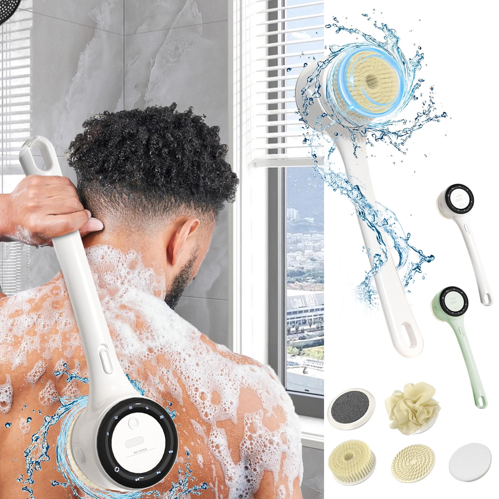 mtvxesu Electric Shower Brush Automatic Rotating Back Scrubber With 5 ...
