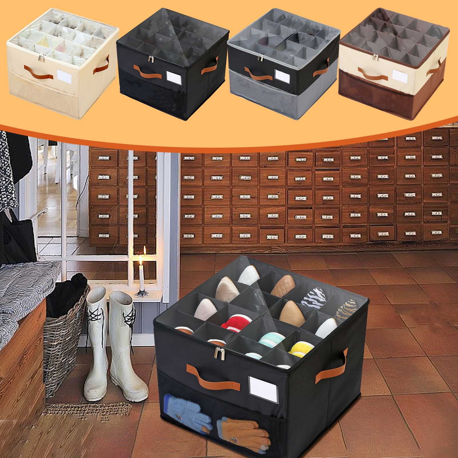 mtvxesu Foldable Shoe Organizer Storage Box 16 Compartment Shoe Storage ...