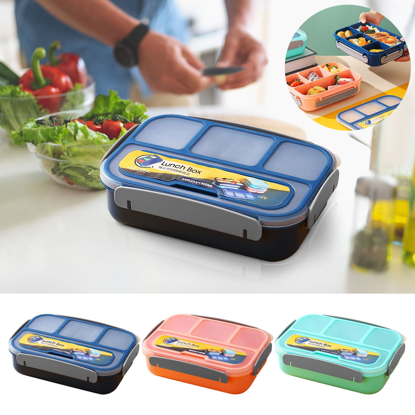 mtvxesu Lunchbox Adults, 1300Ml Leakproof Bento Box, 4 Compartment ...