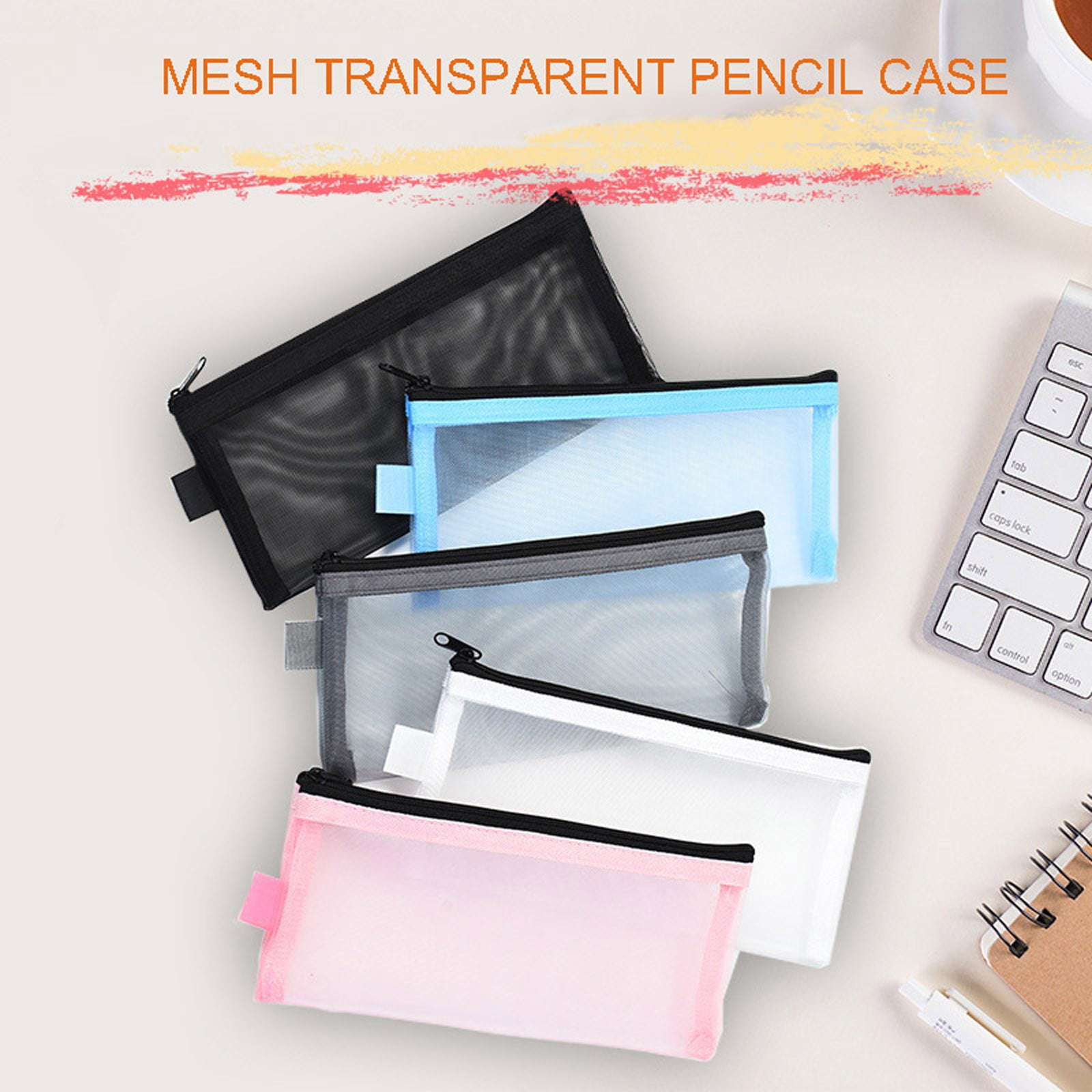 mtvxesu Pencil Pouches, Mesh Pen Bag, Transparent Stationery Pencil ...