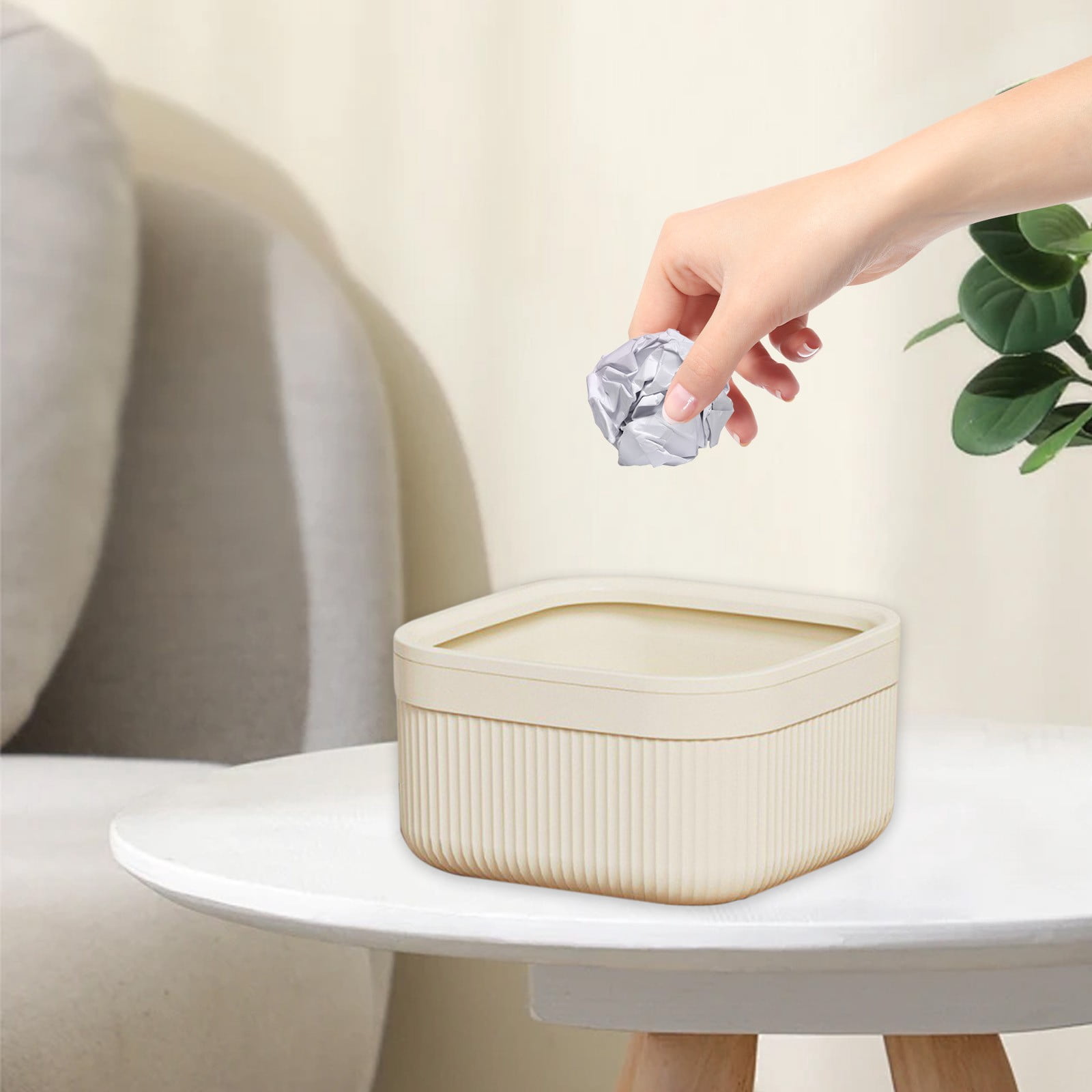 mtvxesu Plastic Garbage Can, Small Desktop Trash Can, Beige Plastic ...