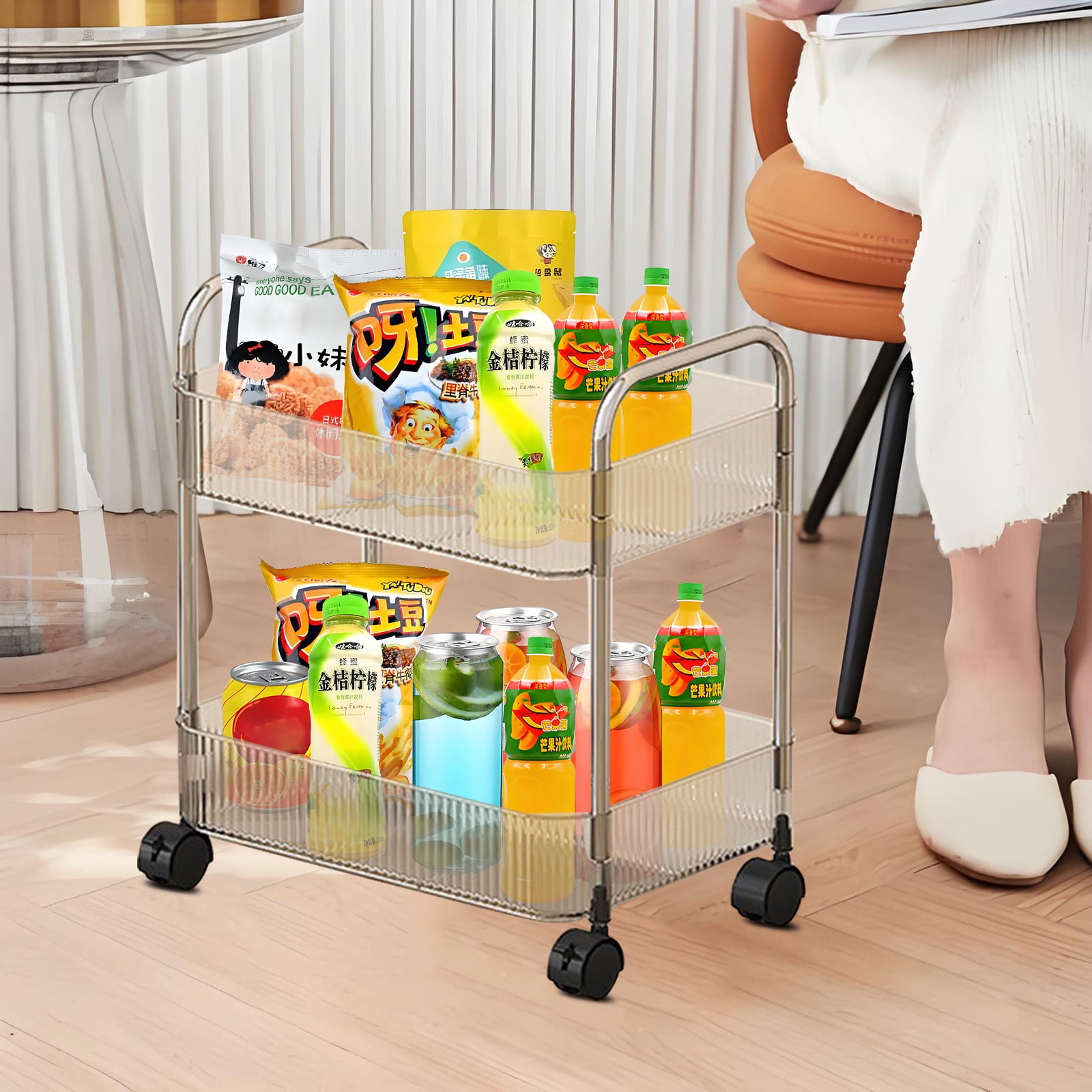 mtvxesu Plastic Storage Cart for the Kitchen, 2-Tier Small Rolling ...