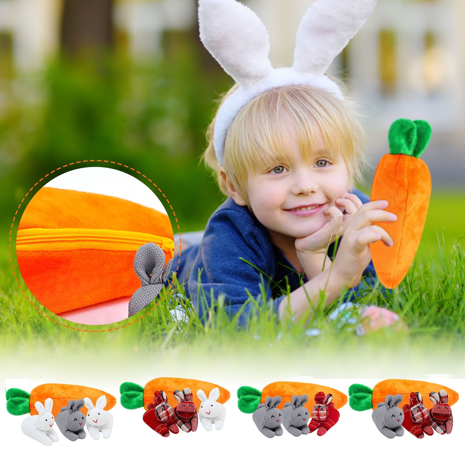 mtvxesu Plush Bunnies For Easter, Unzip Doll Toy Set, 3 Rabbits In ...