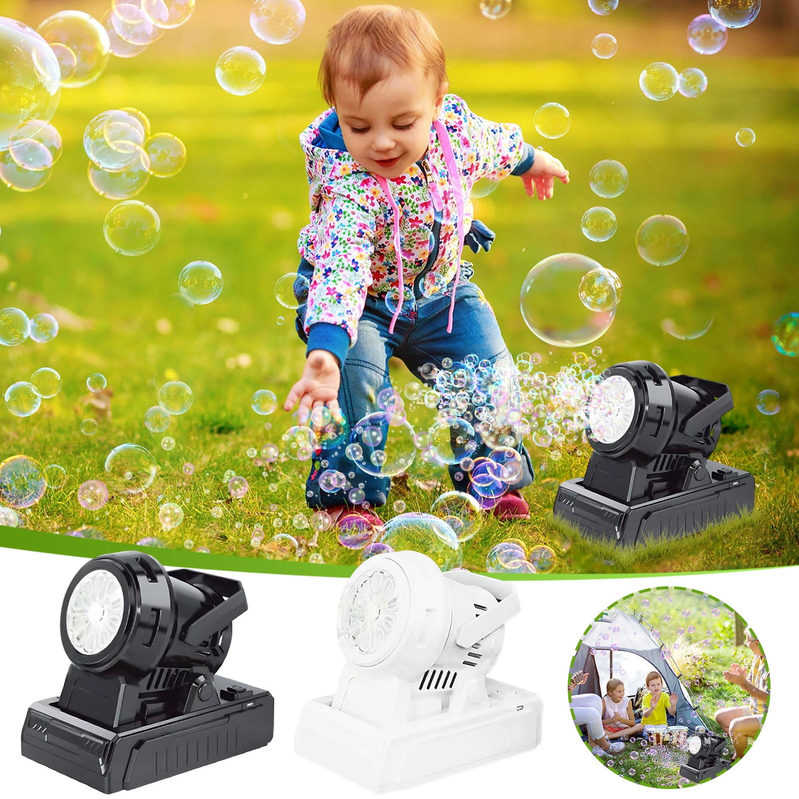 mtvxesu Portable Automatic Bubble Machine Led Lights 10 Large Holes Usb ...