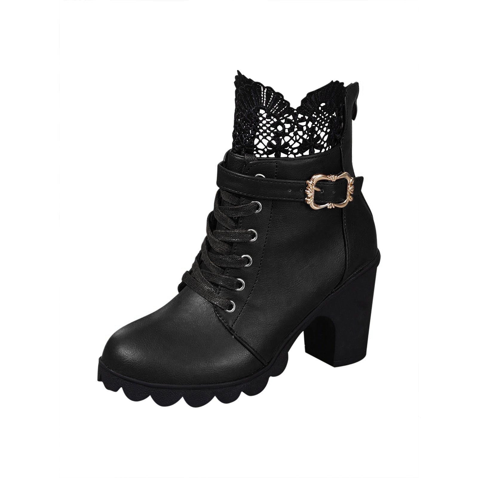 mtvxesu Savings Clearance Boots Women's Chunky High Heel Boots Lace up ...