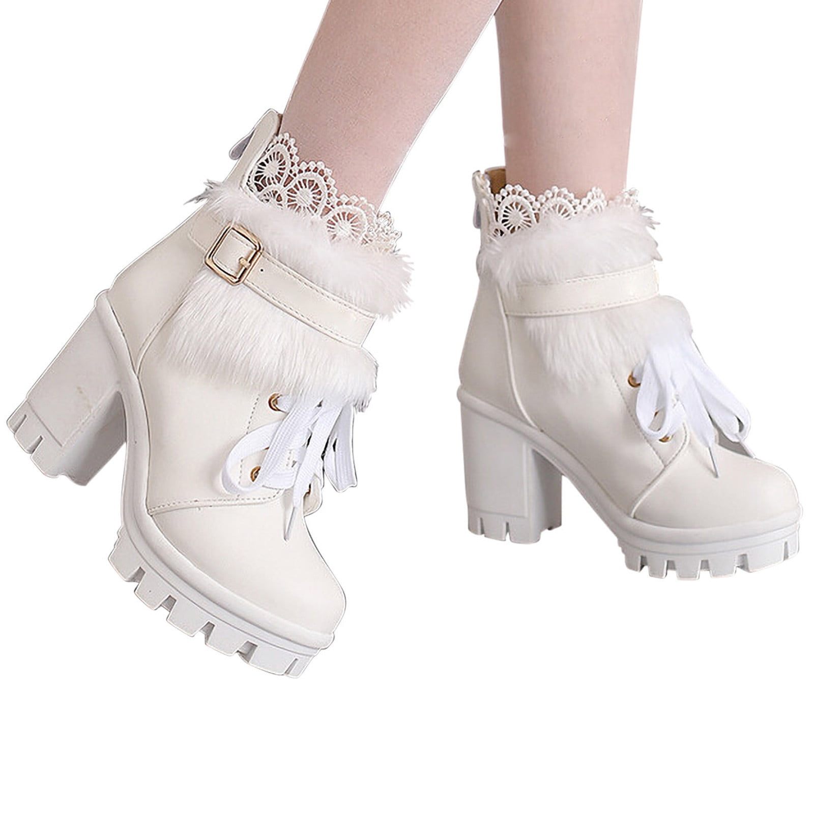 mtvxesu Boots Women's Chunky High Heel Boots Lace up Gothic Ankle ...