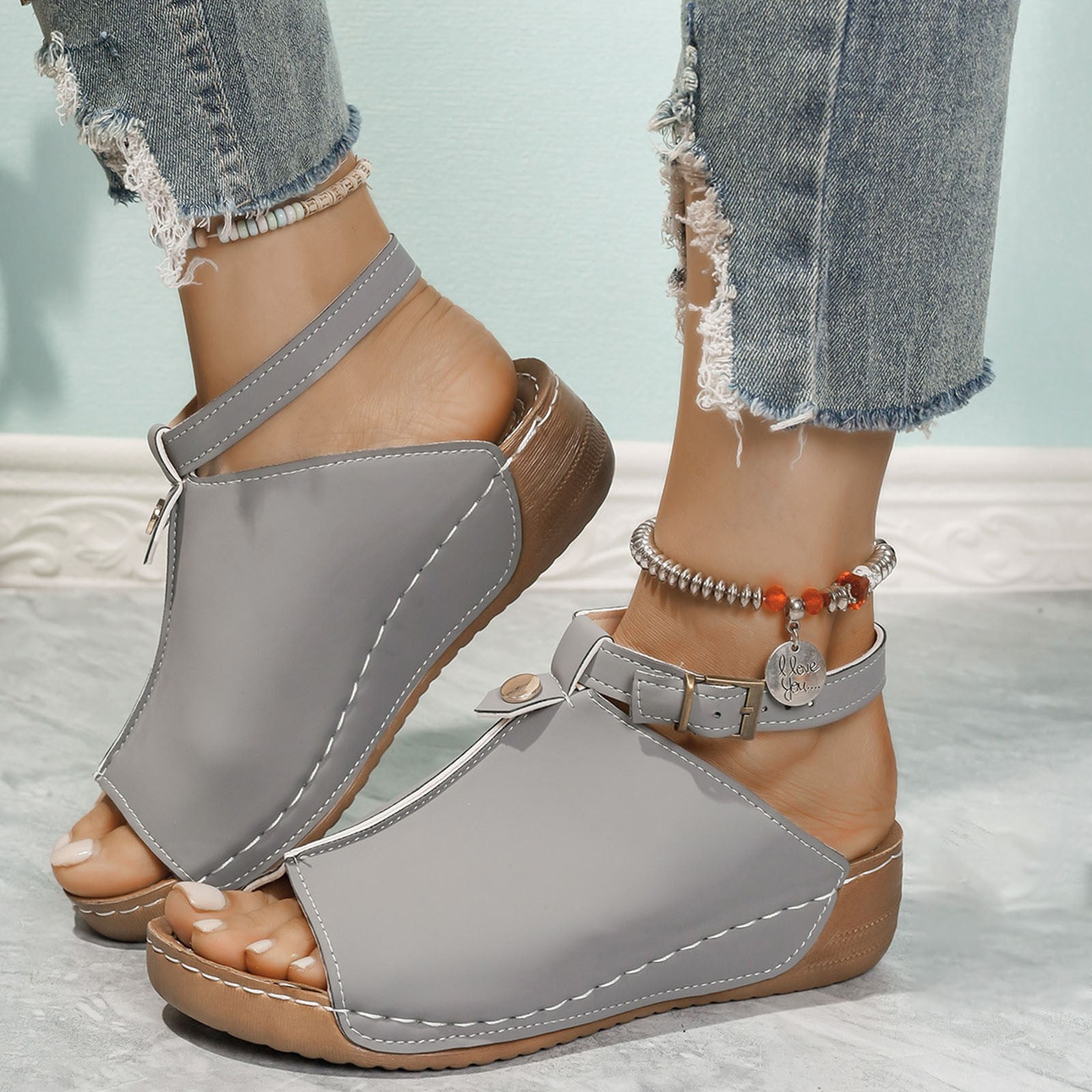 mtvxesu Slides Womens, Women Casual Summer Fish Mouth Open Toe Sandals ...