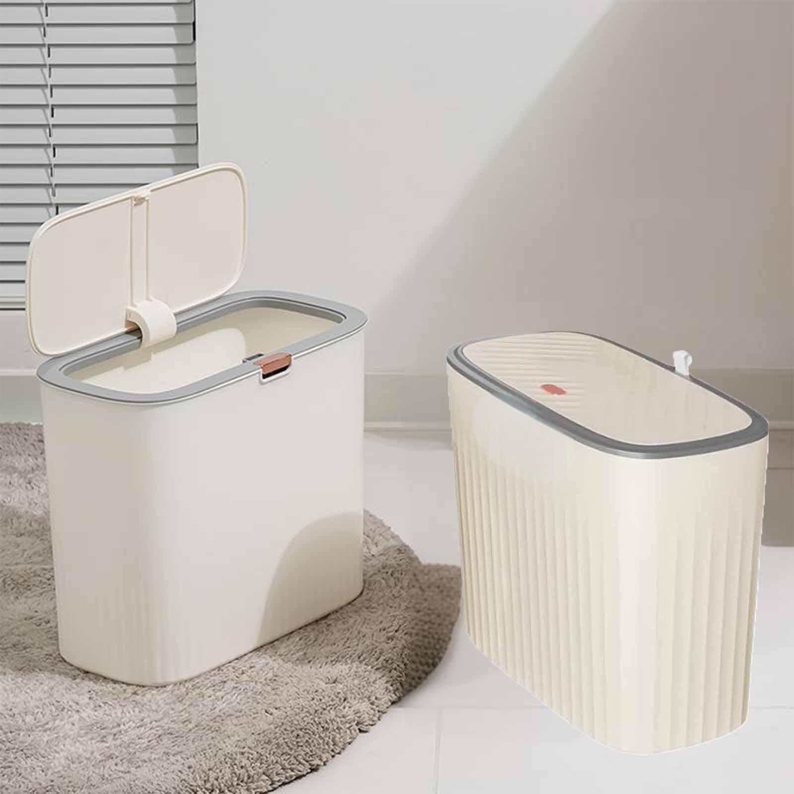 mtvxesu Small Garbage Can with Lid for Bathroom, Push-Type Narrow Trash ...