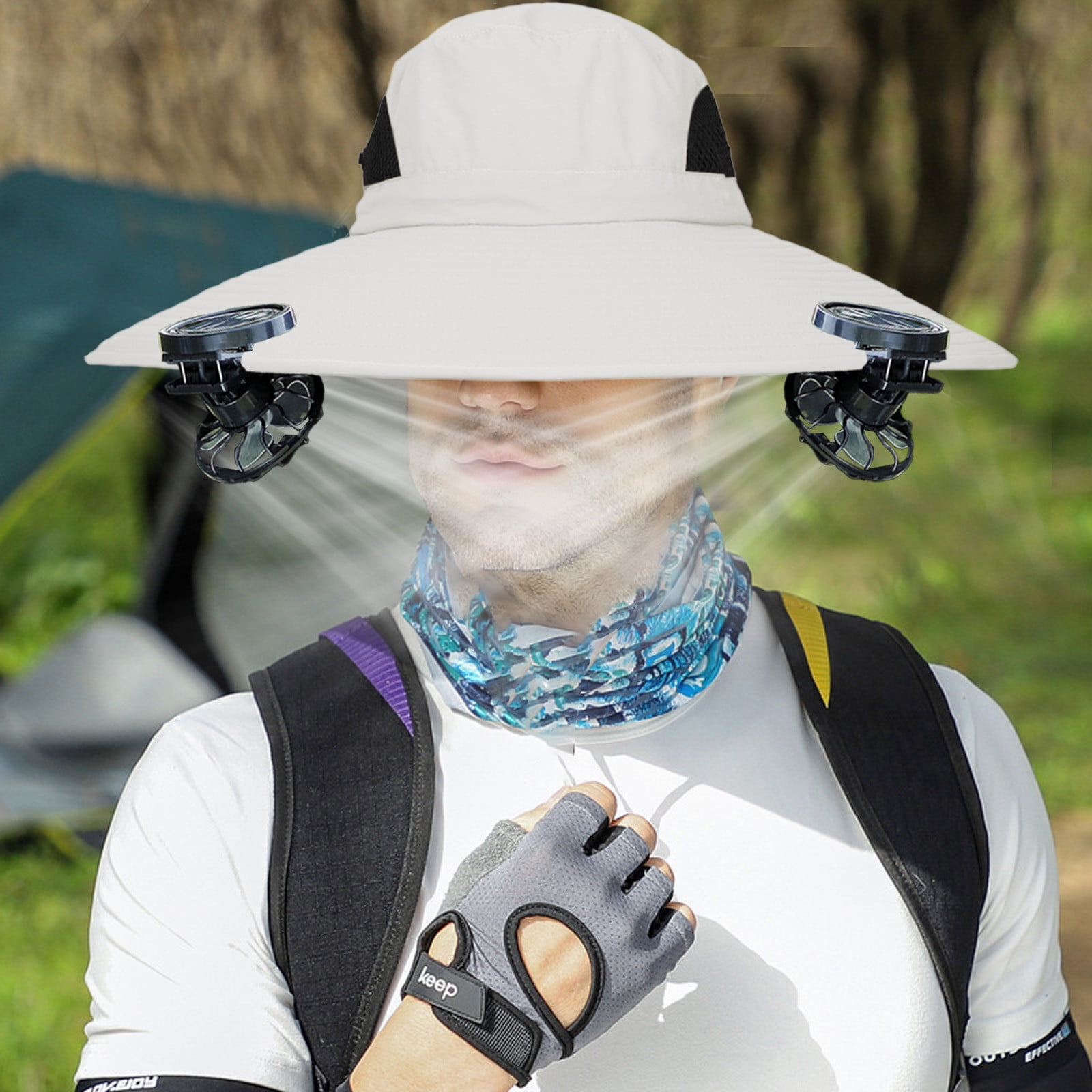 mtvxesu Solar Fan Hats for Men, Solar Fan Hat Wide Brim Fishing Hat ...