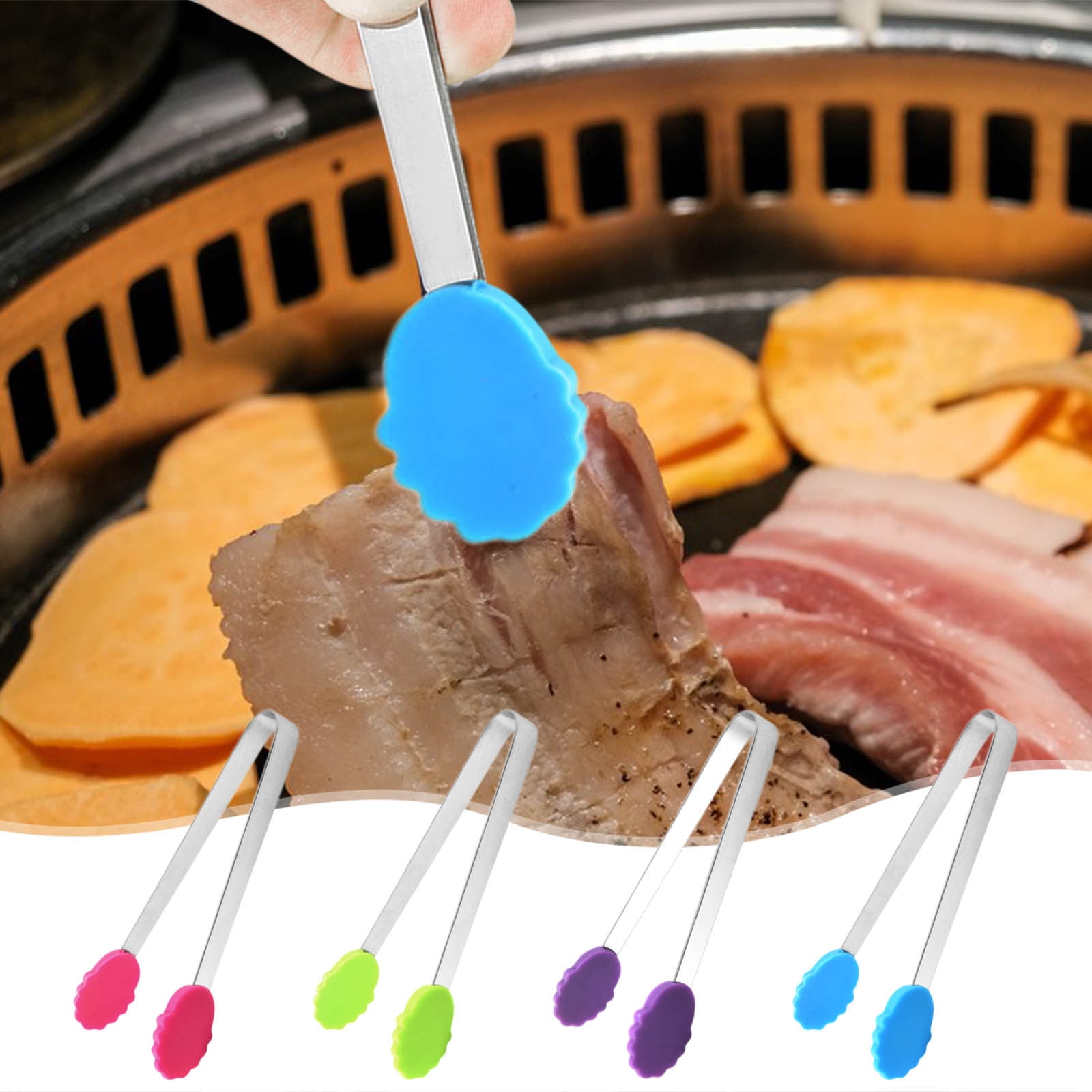 mtvxesu Stainless Steel Silicone Mini Tongs for Ice Cubes Coffee Sugar ...