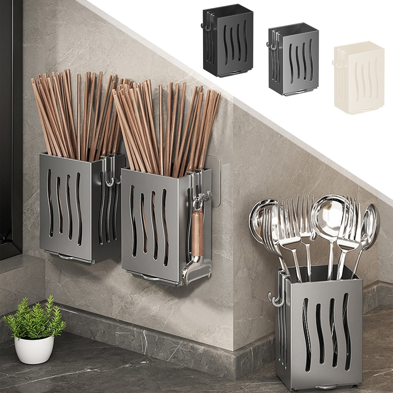mtvxesu Storage Bin, Wall-Mounted Kitchen Utensil Organizer ...