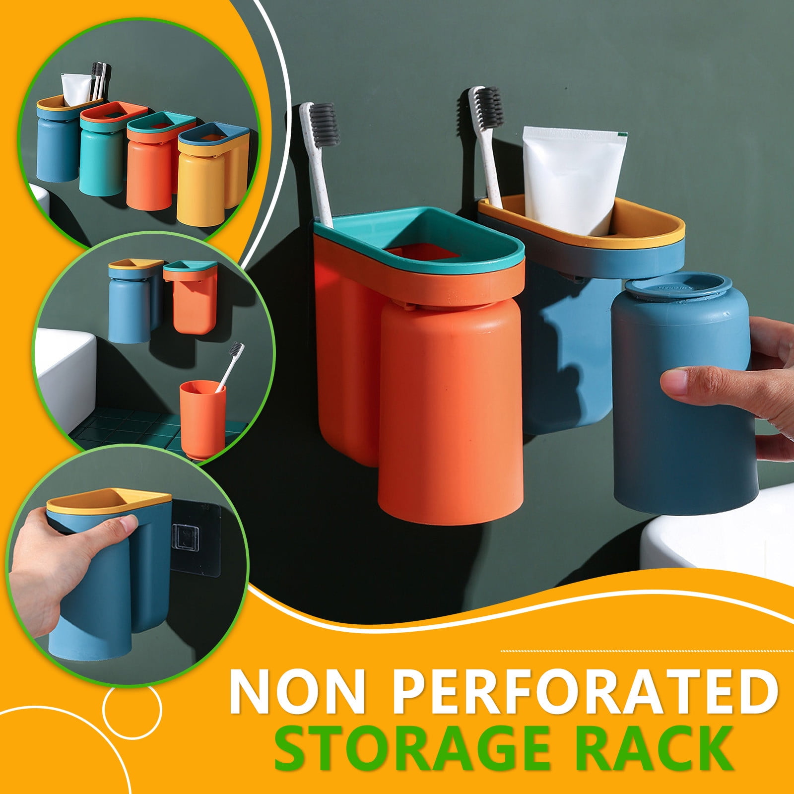 mtvxesu Tool Storage, Toothbrush Rack Free Punching Mouthwash Cup and ...