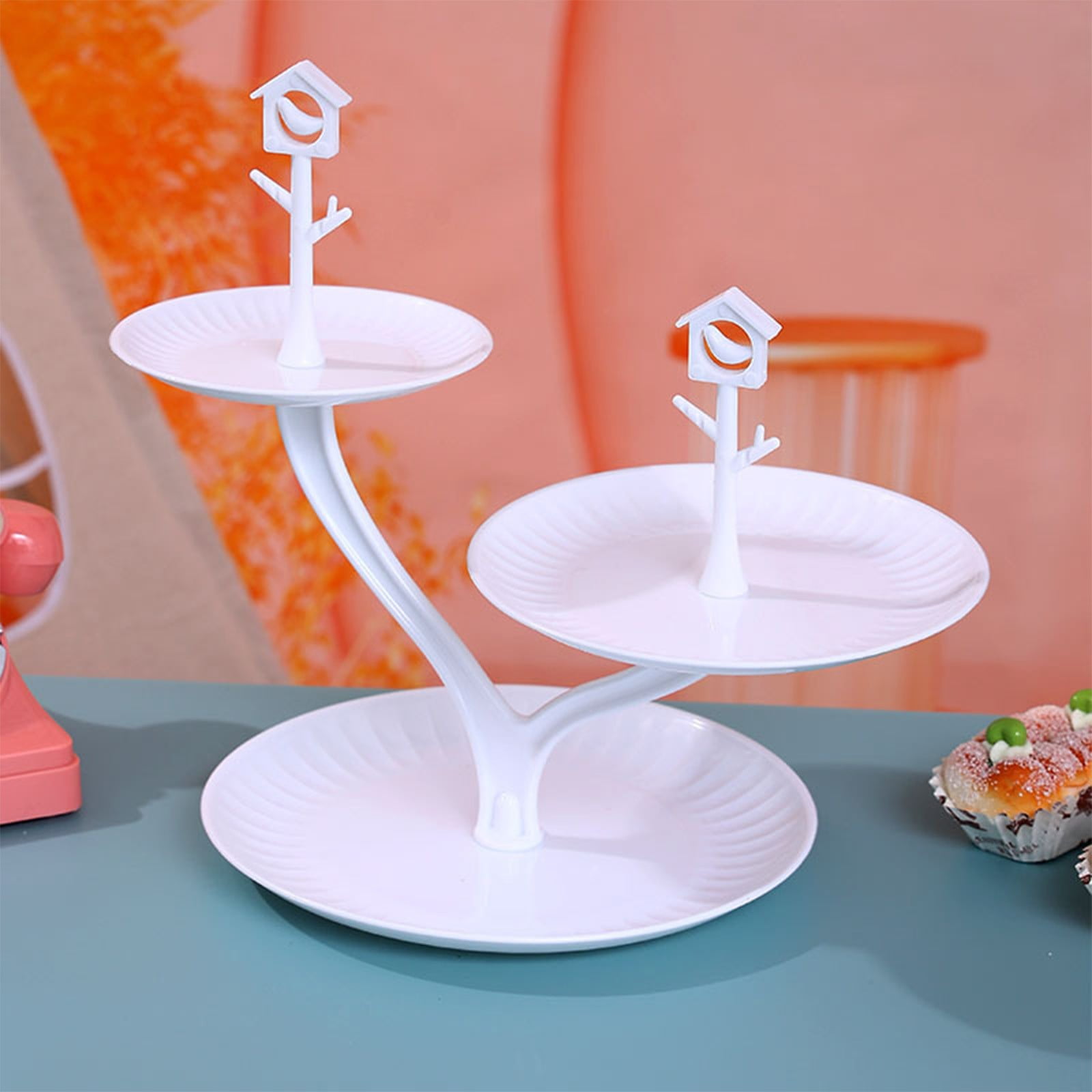 mtvxesu White 3-Tier Transparent Plastic Dessert Stand with Elegant Art ...