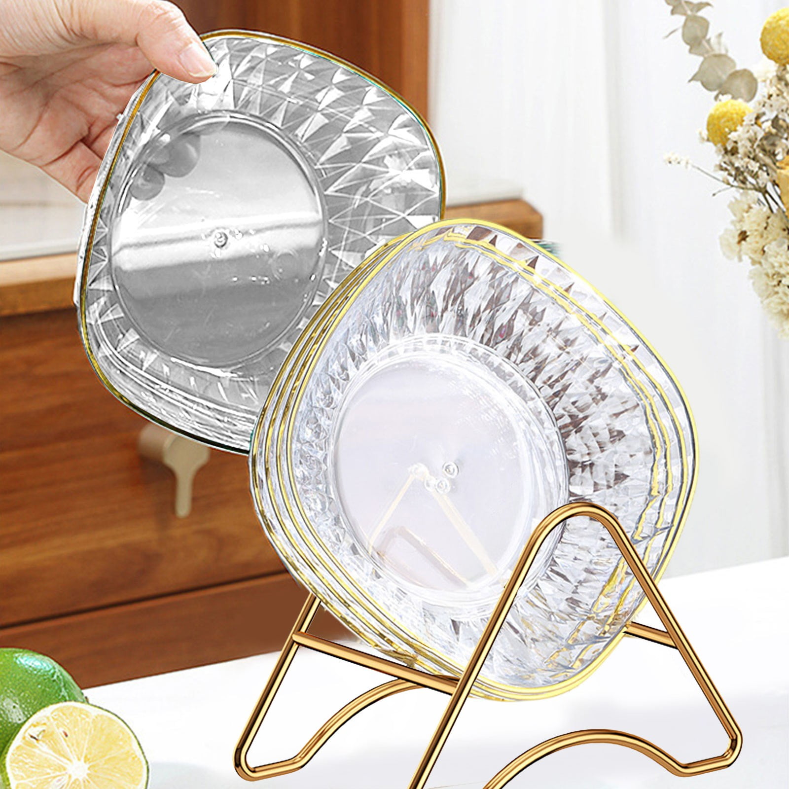 Set of 4 Plastic Spit Plates with Storage Base for Bones, Snacks, and ...