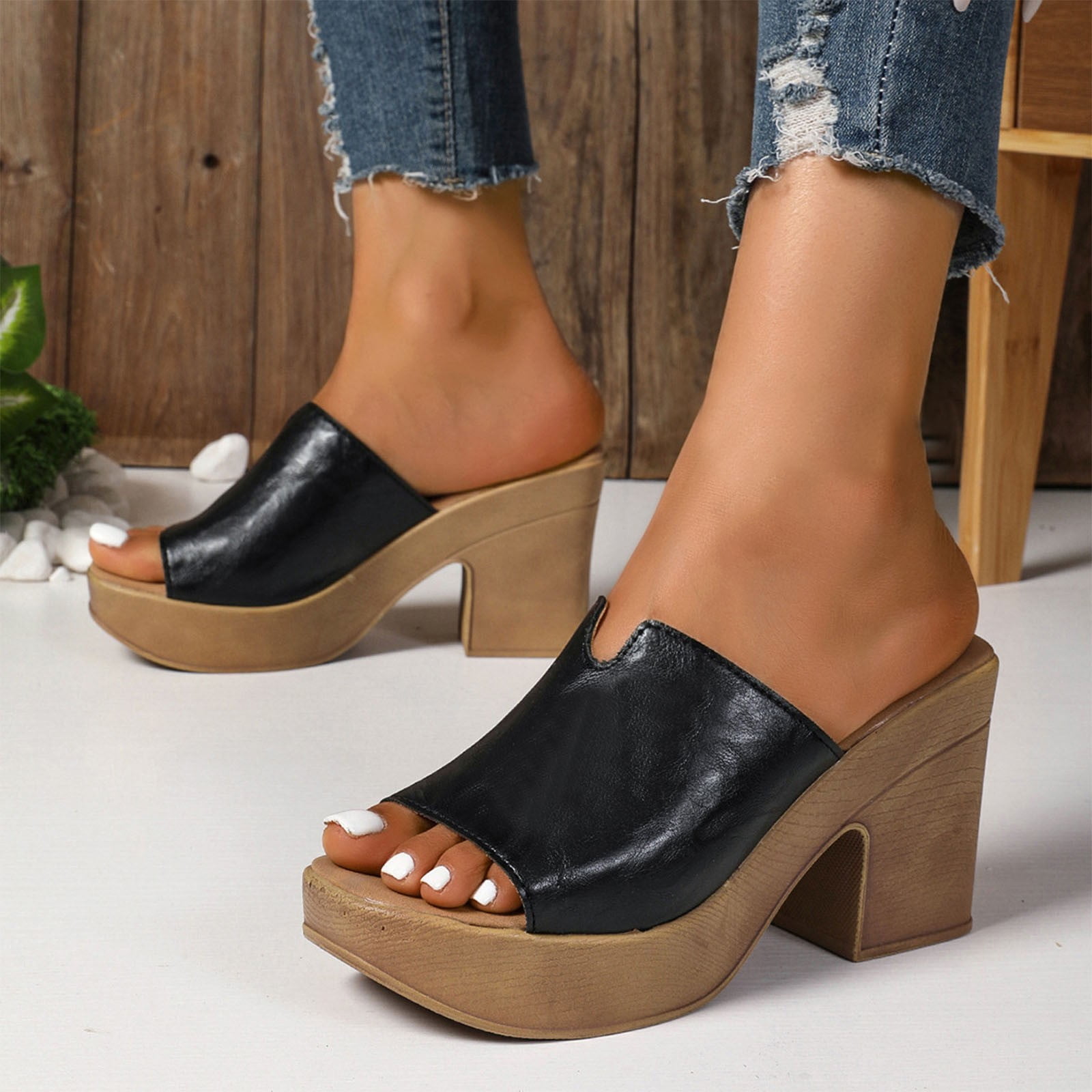 mtvxesu Women Casual Summer Open Toe Roman Style High Heels with Chunky ...