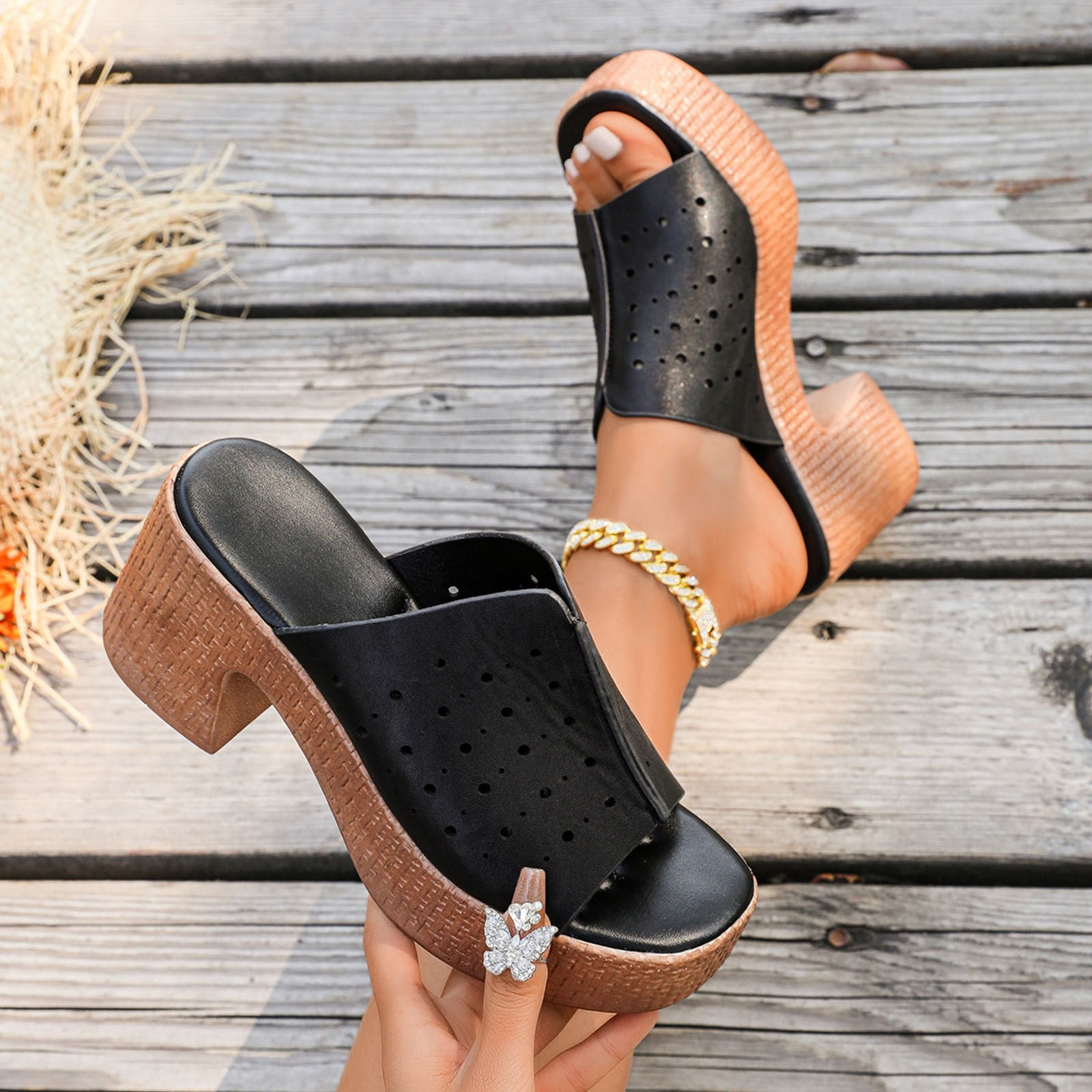 mtvxesu Women Casual Summer Open Toe Roman Style High Heels with Chunky ...
