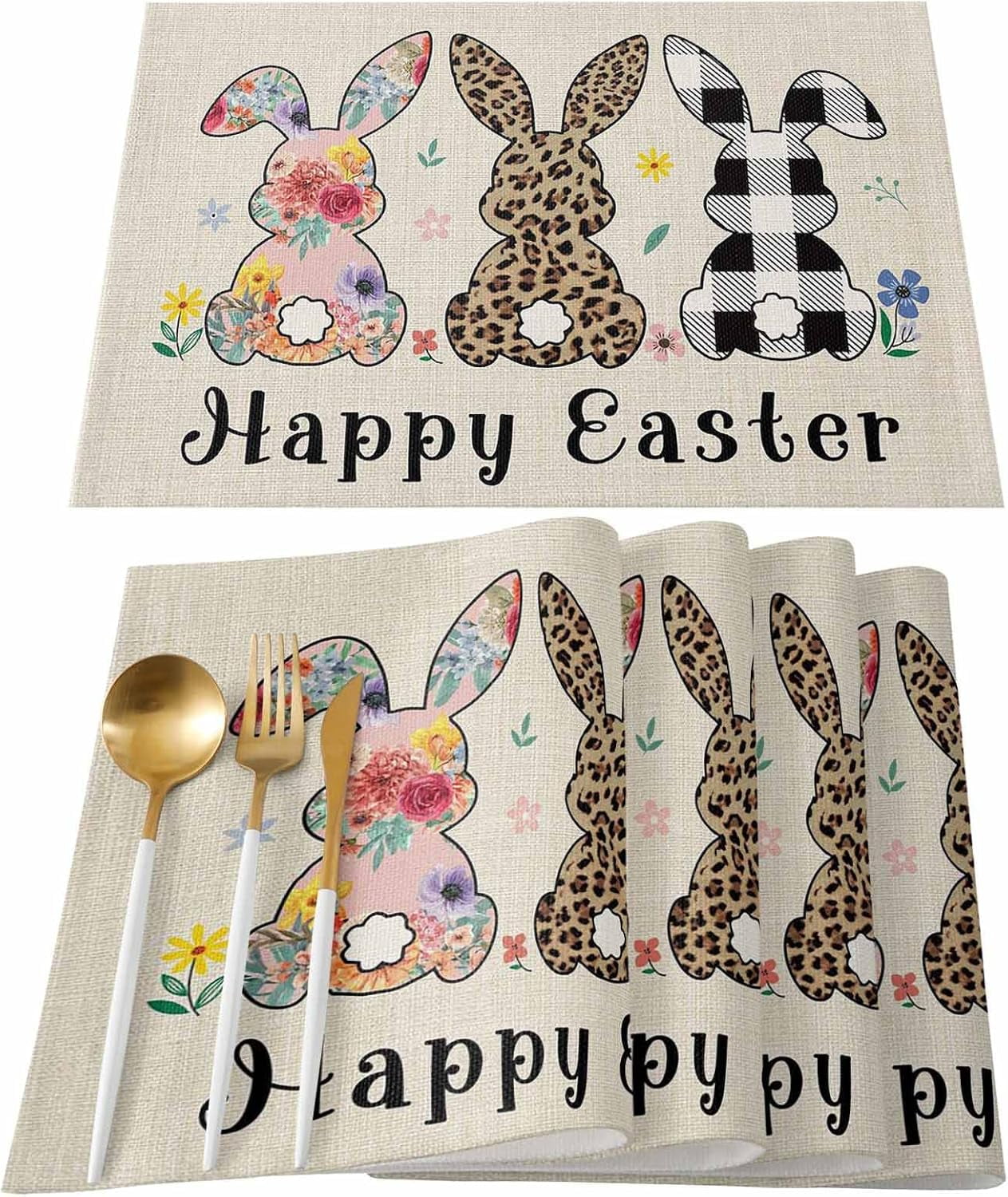 mubwai Happy Easter Placemats Set of 4,Cotton Linen Heat Resistant ...